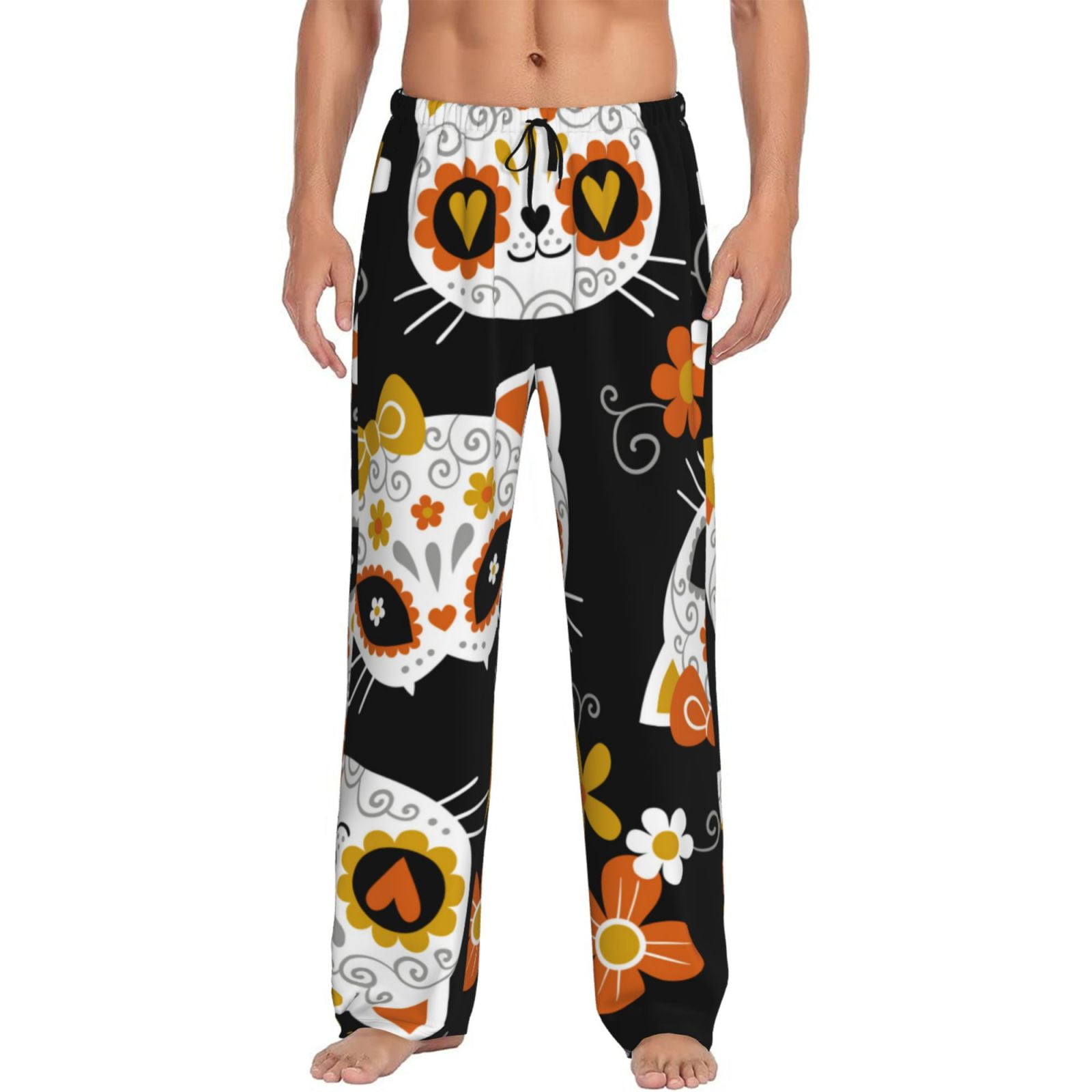 Disketp Cat Skulls And Flowers Men'S Pajama Pants - Ultra Soft Fleece ...