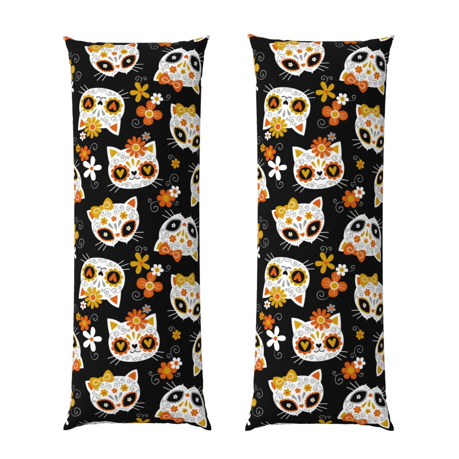 Disketp Cat Skulls and Flowers Print Body Pillow Cover - Super Soft ...
