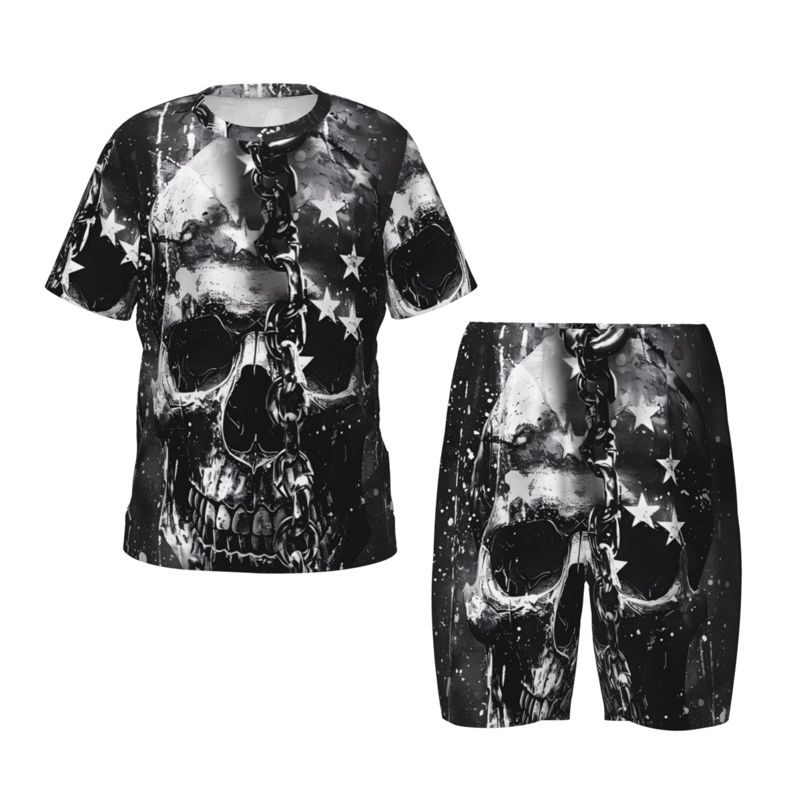Disketp Chained Skull Artwork Kids Short Sleeve Pajamas Kids Summer Pjs ...