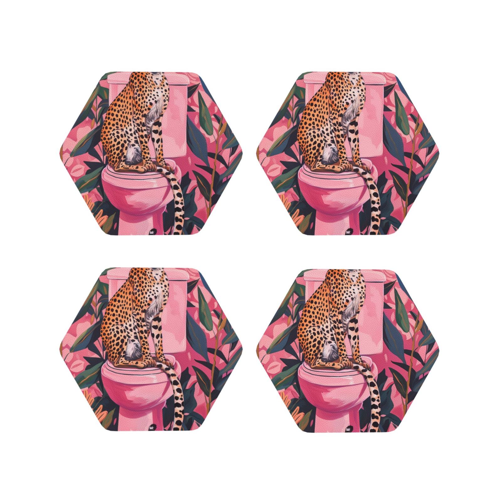 Disketp Cheetah On Toilet Humor Art Funny Coasters,4 Pcs Leather ...