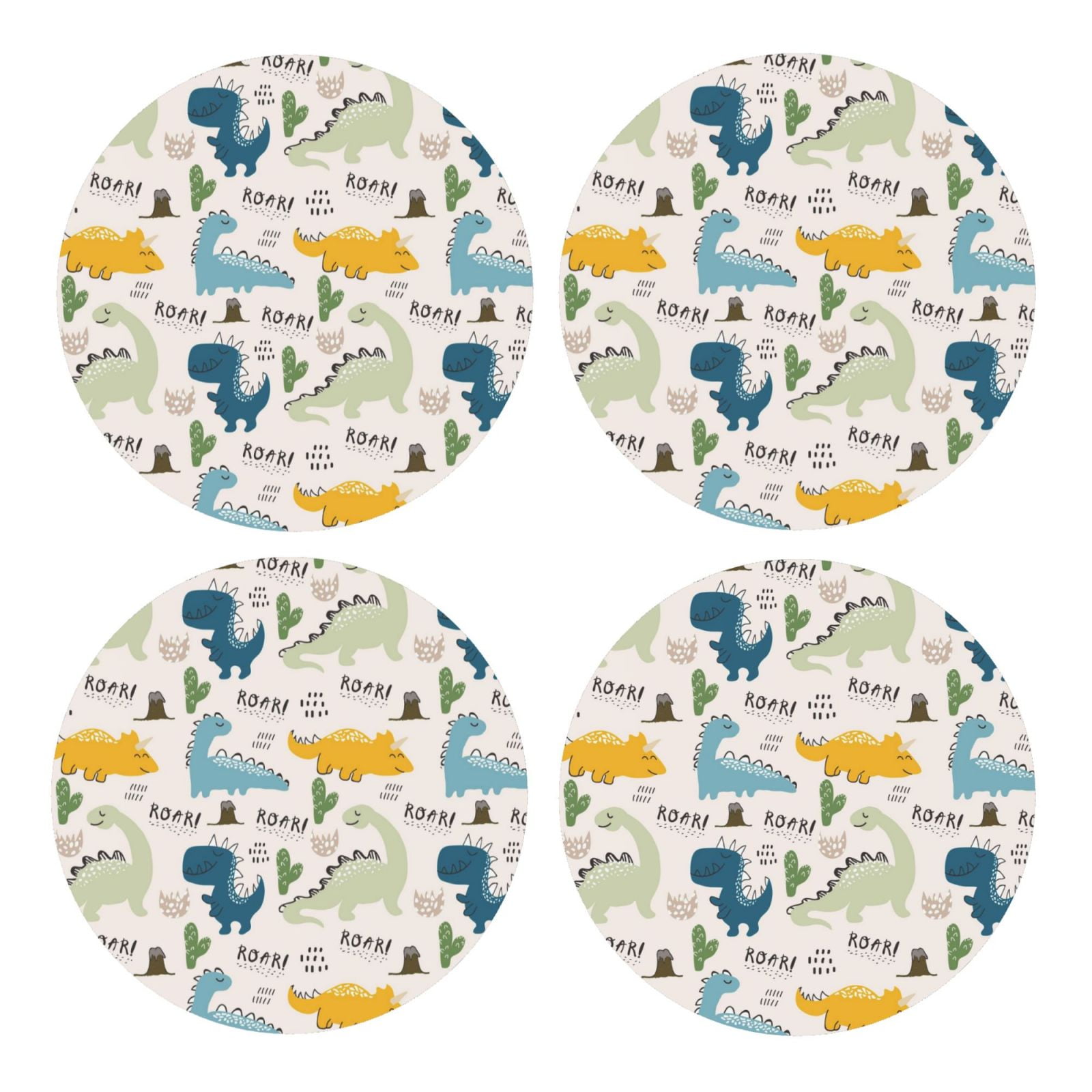 Disketp Childish Dinosaur MDF Cork Coaster 4 Pcs - Absorbent Beverage ...