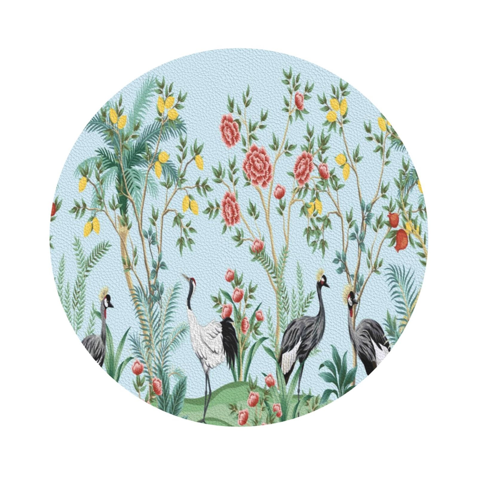 Disketp Chinoiserie Floral Palm Tree Funny Coasters,6 Pcs Leather ...