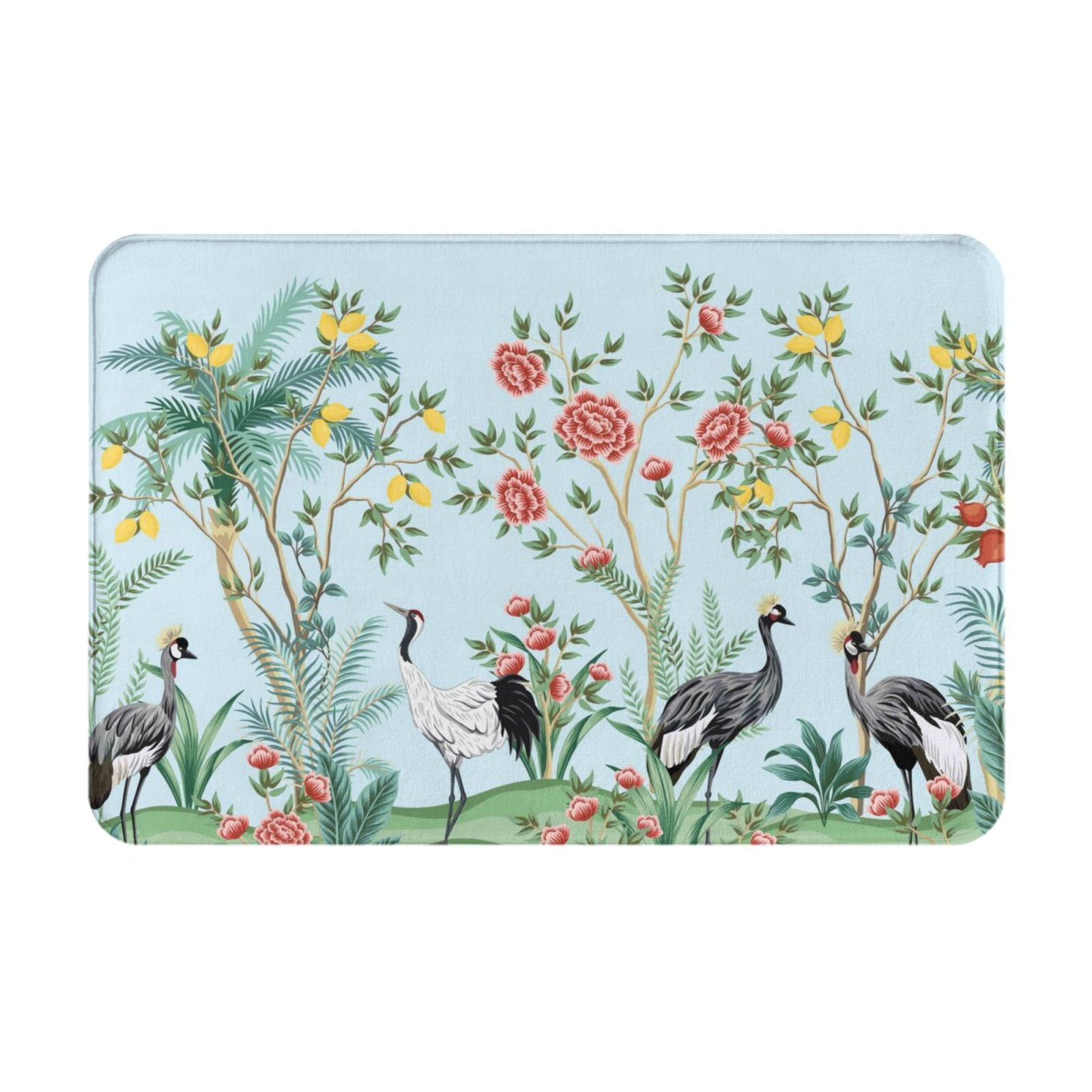 Disketp Chinoiserie Floral Palm Tree Mat For Front Door Outside ...