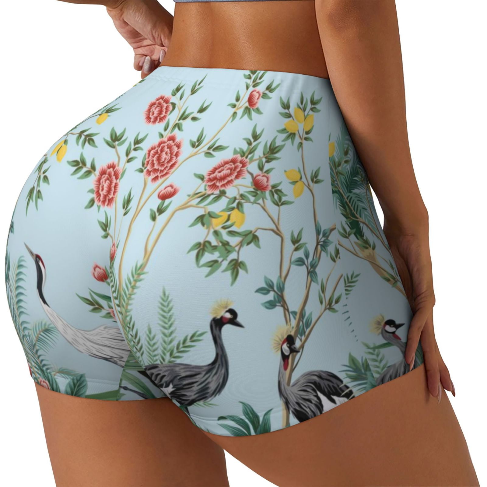 Disketp Chinoiserie Floral Palm Tree for Scrunch Butt Workout Shorts ...