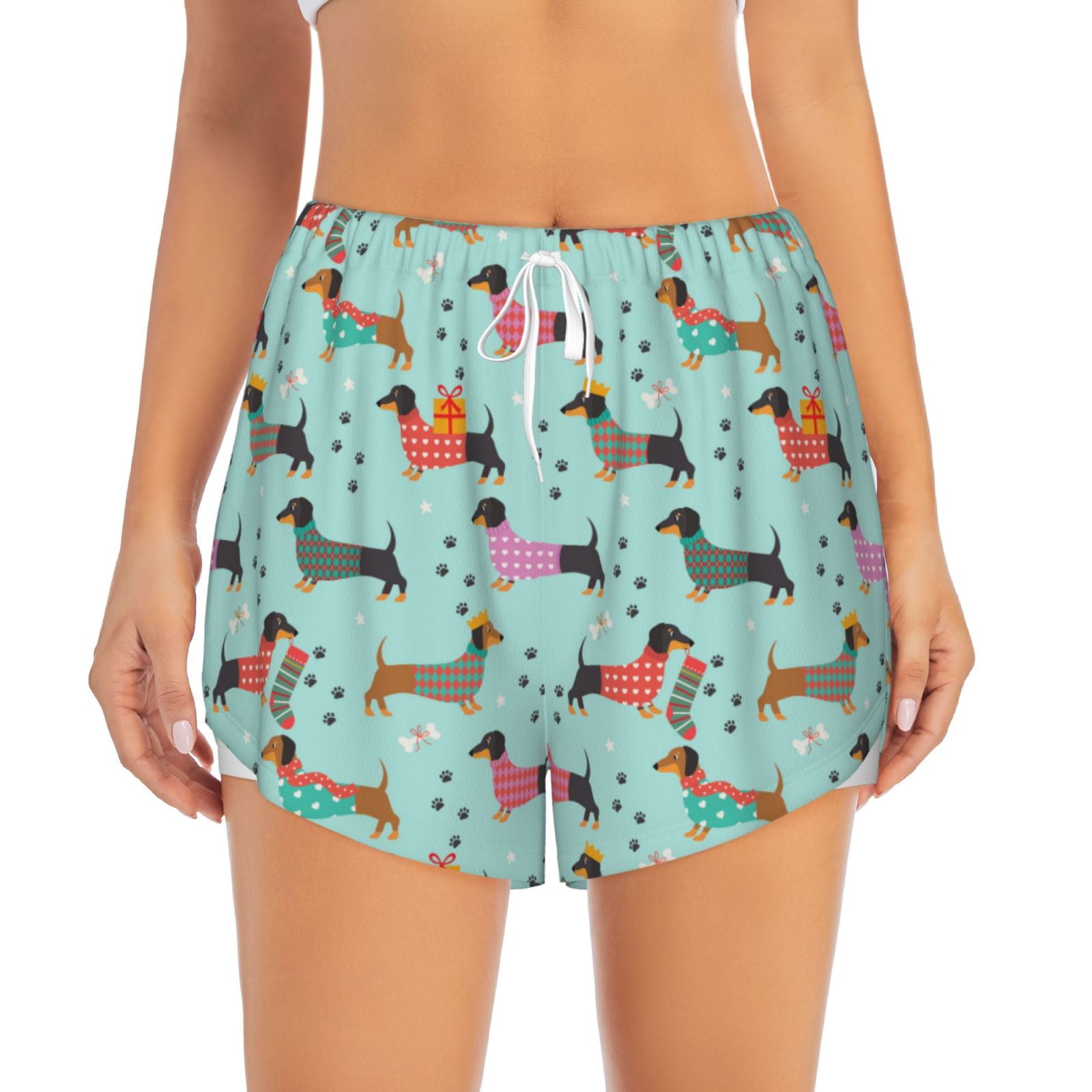 Disketp Christmas Dachshund Print Women's Shorts Workout Shorts for ...