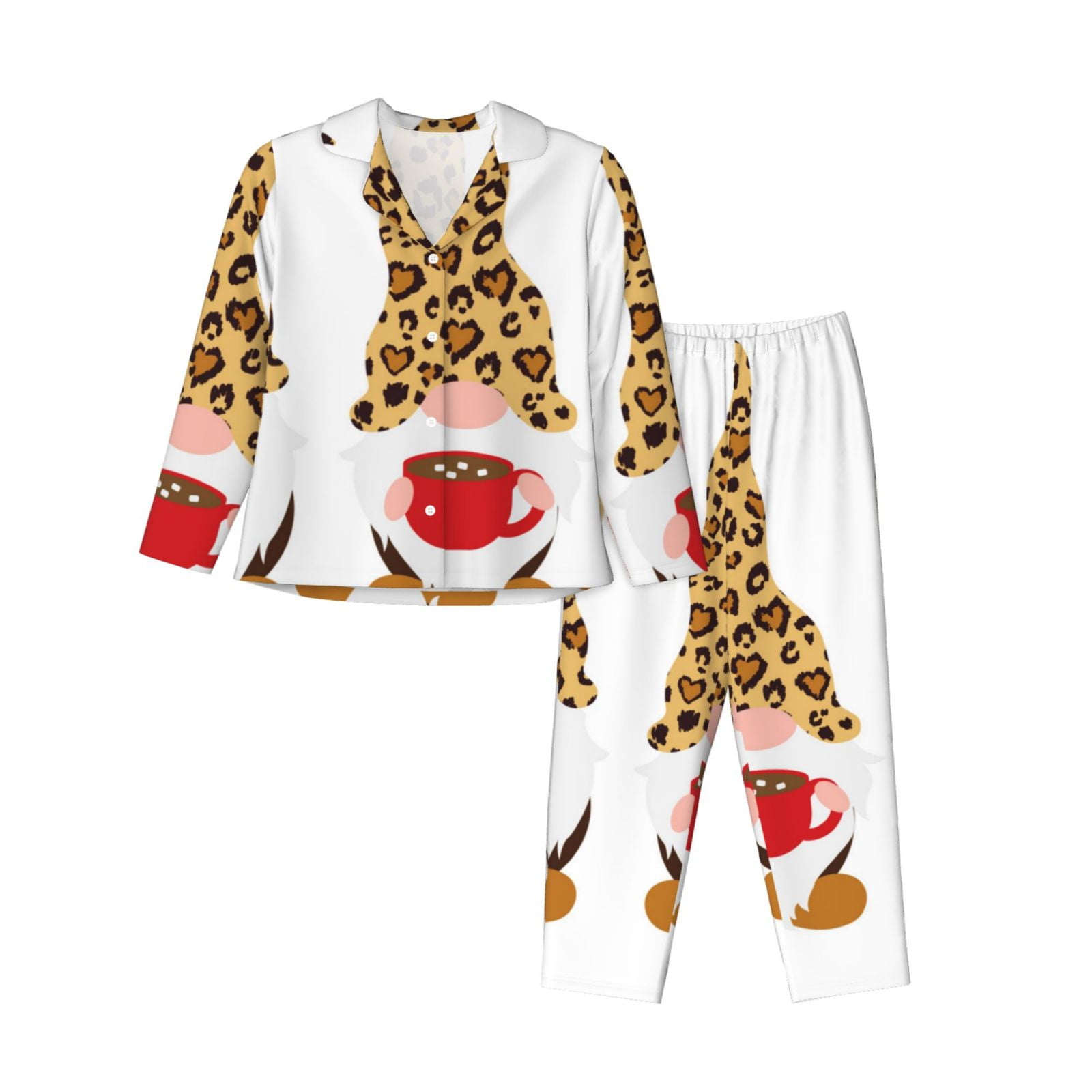 Disketp Christmas Gnomes In Leopard Pajamas Set Long Sleeve Sleepwear ...