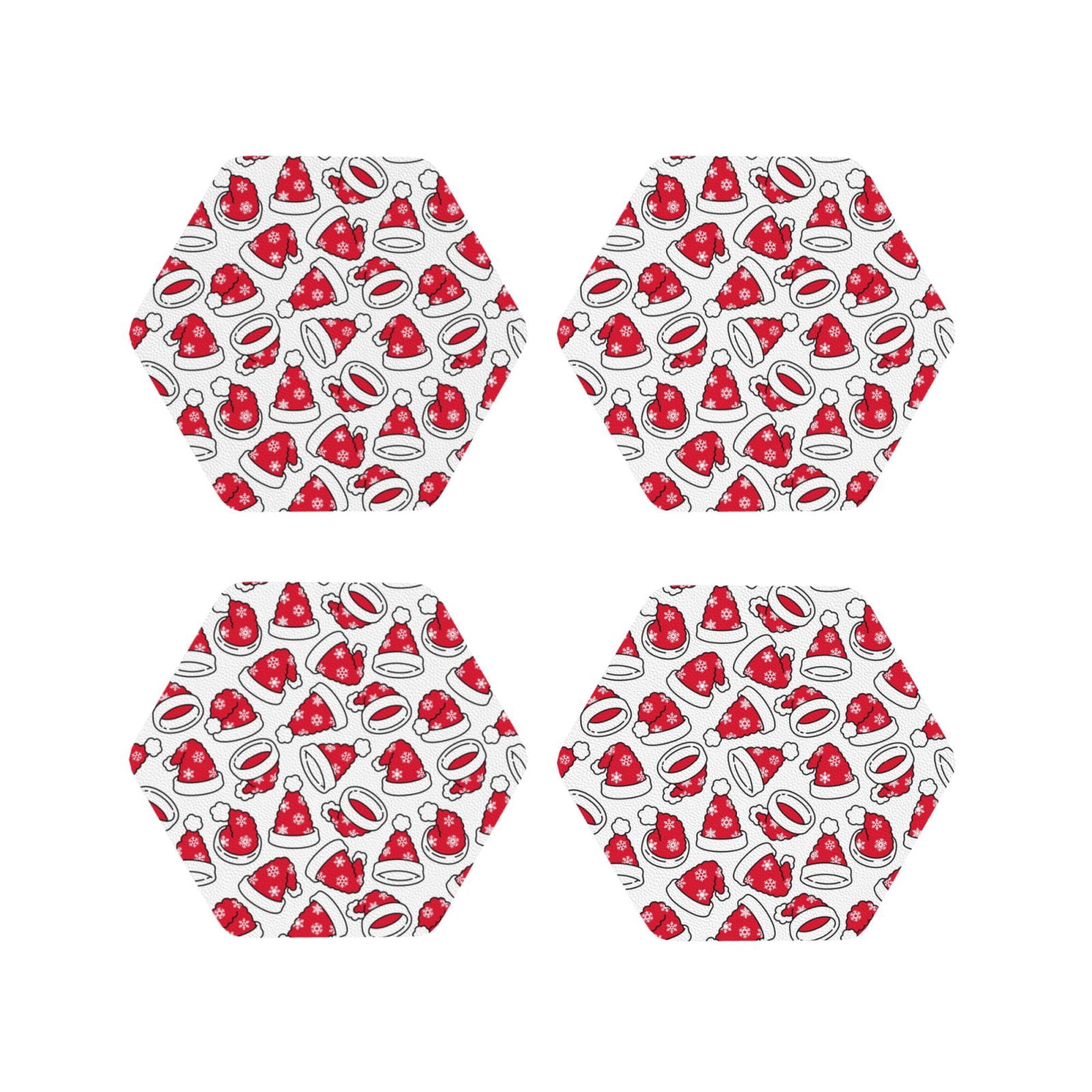 Disketp Christmas Hat Funny Coasters,4 Pcs Leather Coasters with Holder ...