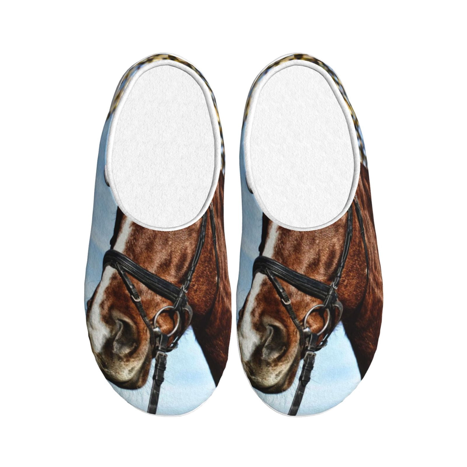Disketp Christmas Horse Women's Men's Slippers Plush Slip-On House ...
