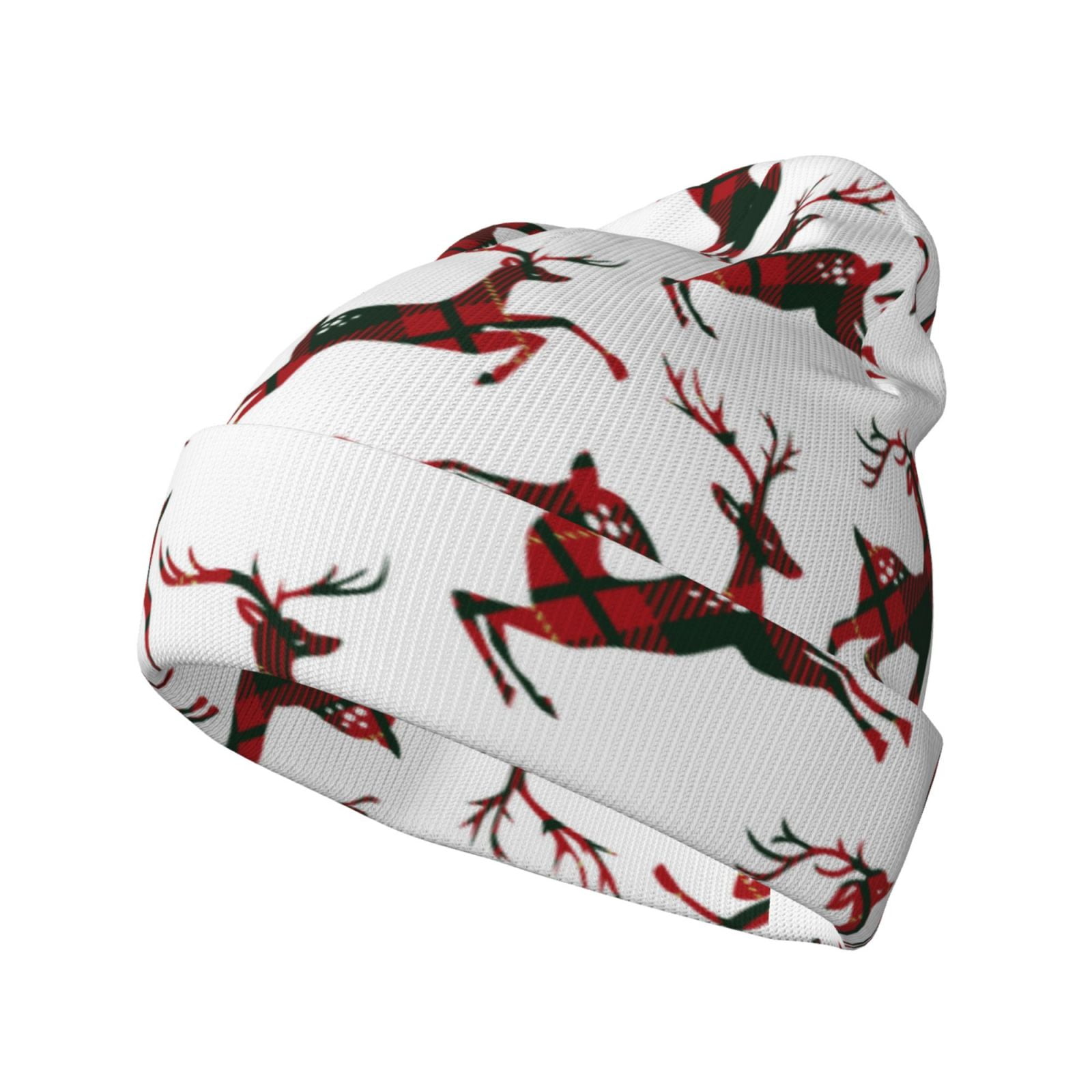 Disketp Christmas Plaid Moose Winter Beanie for Men Women Beanie Knit ...