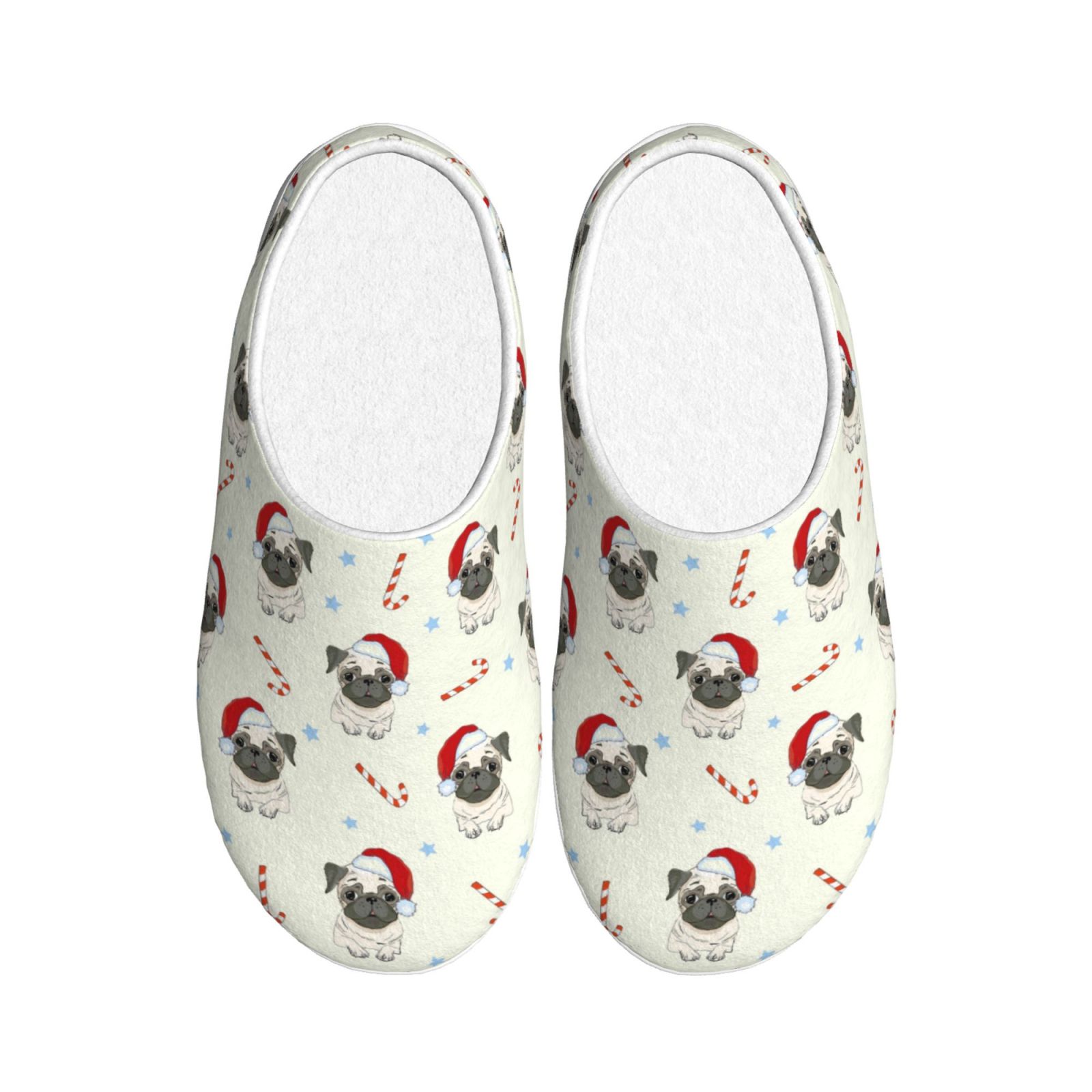 Disketp Christmas Pug Dog Women's Men's Slippers Plush Slip-On House ...