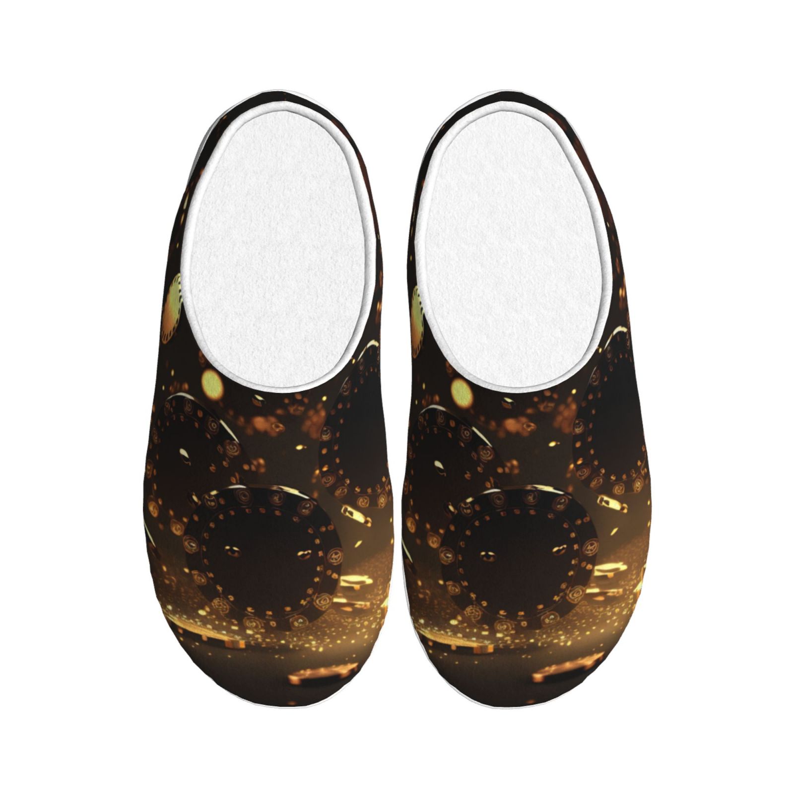 Disketp Classical Golden Casino Women's Men's Slippers Plush Slip-On ...
