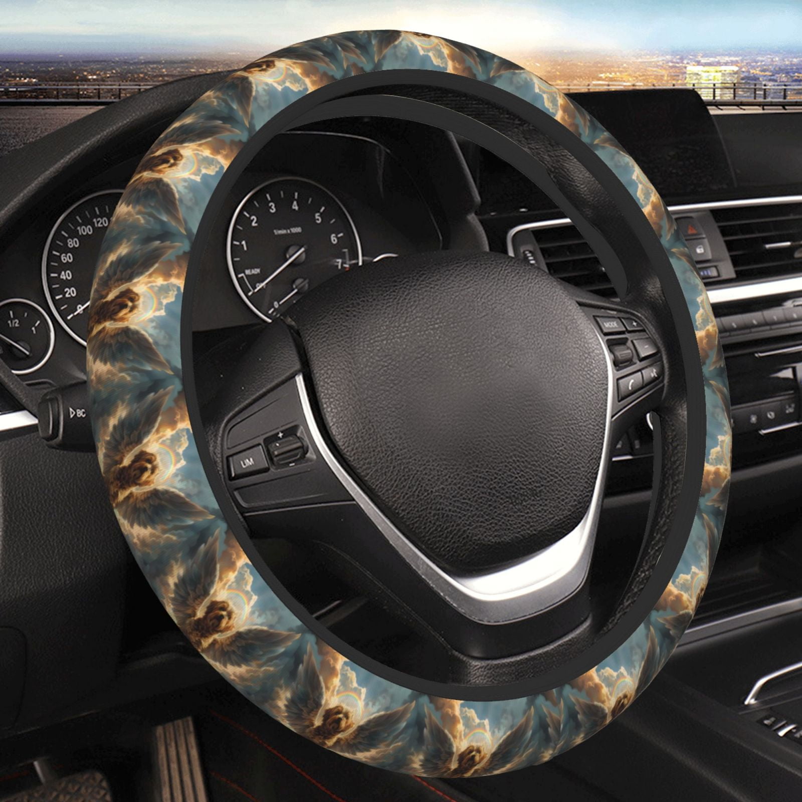 Disketp Cloud Rainbow Winged Dog Elastic Microfiber Steering Wheel ...