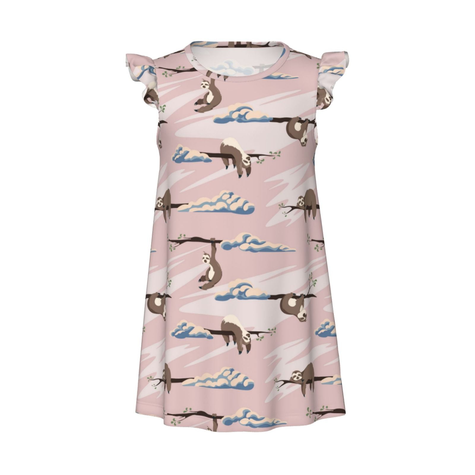 Disketp Cloud Sloth Print Girls Nightgowns 3-10 Years Flutter Short ...