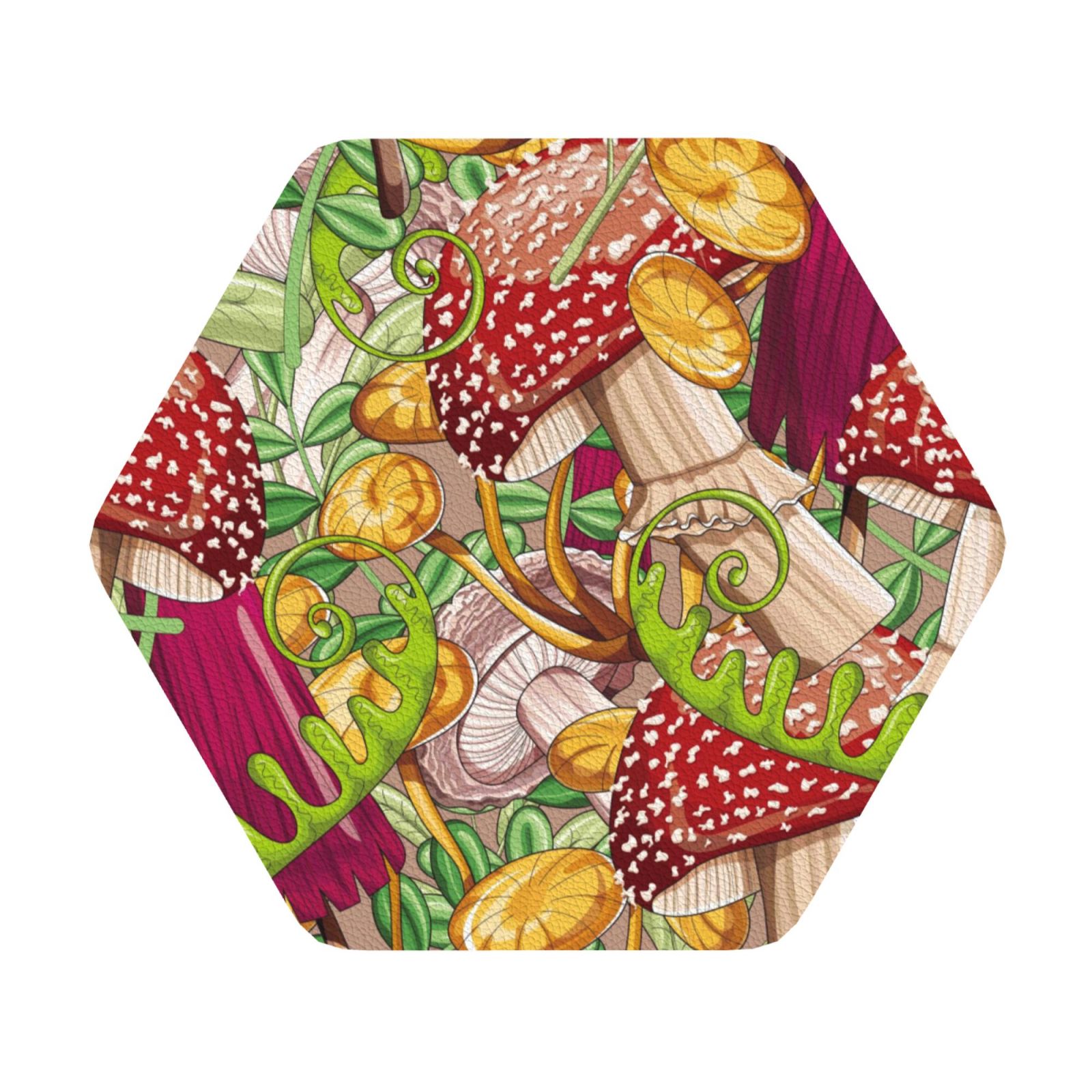Disketp Colored Large Mushrooms And Leaves Funny Coasters,4 Pcs Leather ...