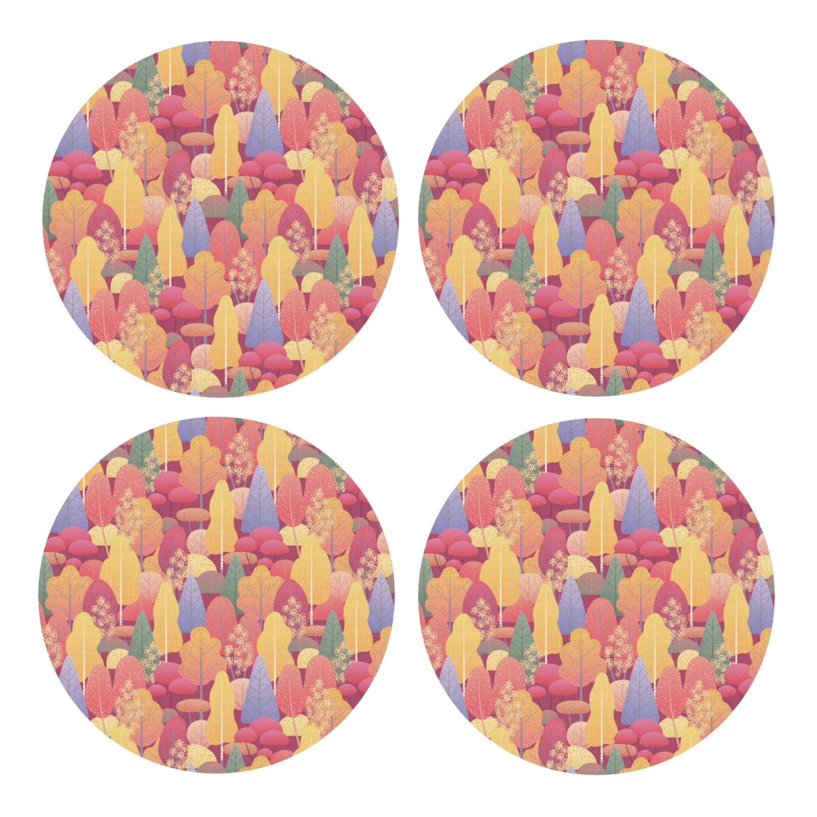 Disketp Colorful Autumn Forest Trees MDF Cork Coaster 4 Pcs - Absorbent ...