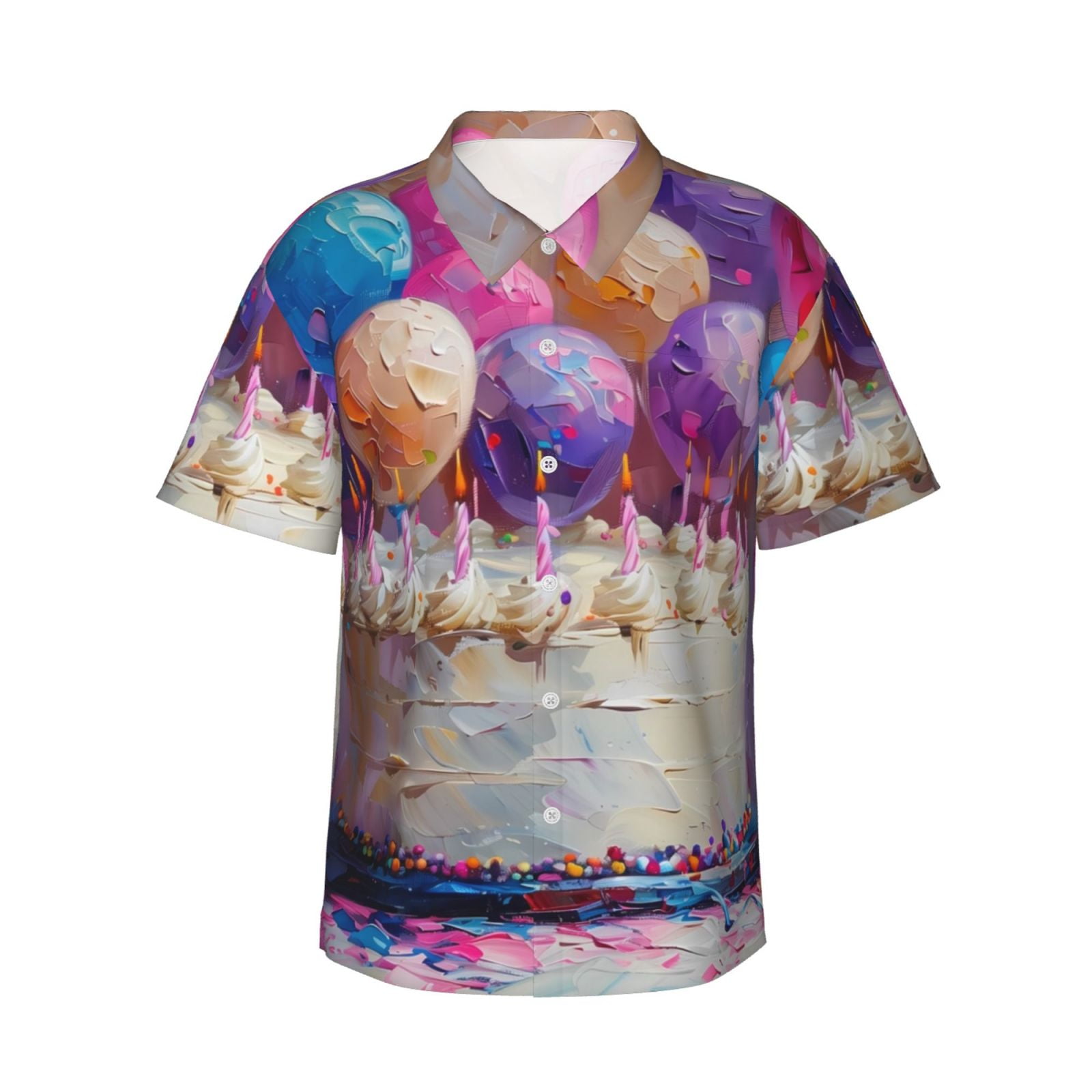 Disketp Colorful Balloon Cake Celebration Hawaiian Shirts for Men,Mens ...