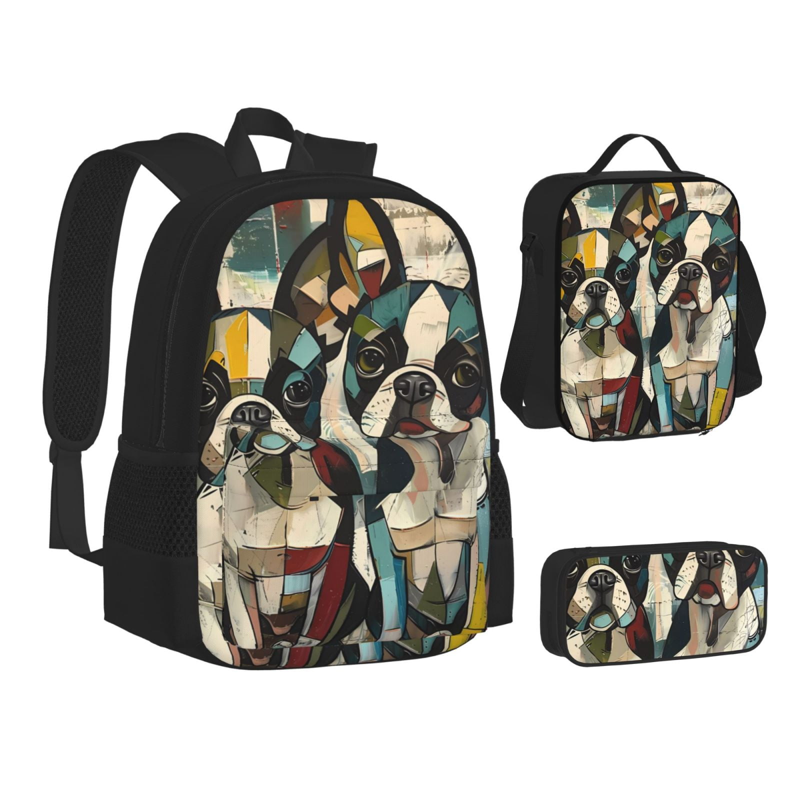 Disketp Colorful Bulldog Duo Large Capacity Backpack Lunch Bag Pencil ...