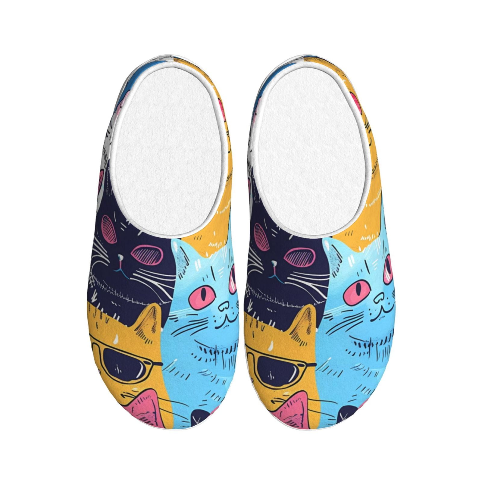 Disketp Colorful Cats Pattern Art Women's Men's Slippers Plush Slip-On ...