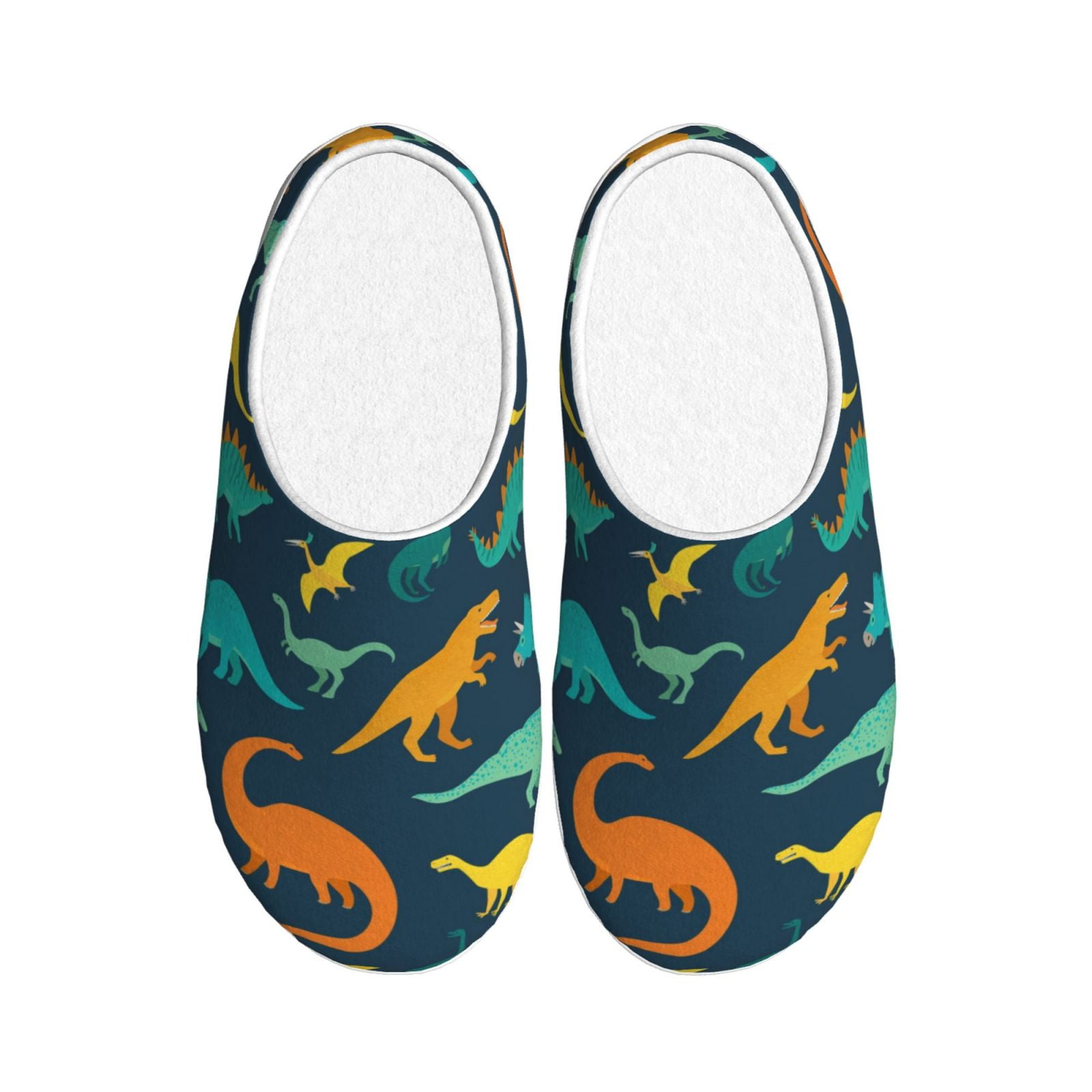 Disketp Colorful Dinosaur Women's Men's Slippers Plush Slip-On House ...