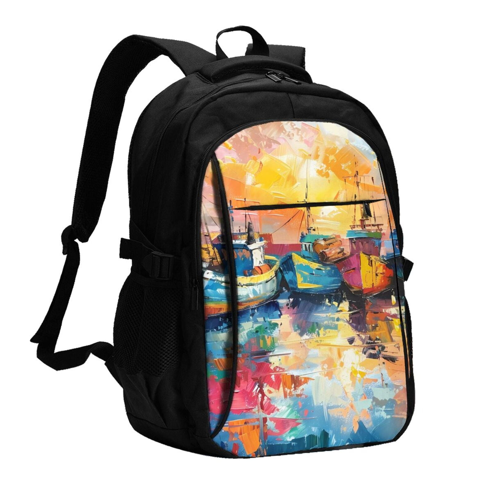 Disketp Colorful Fishing Boats Travel Laptop Backpack, Laptops Backpack ...