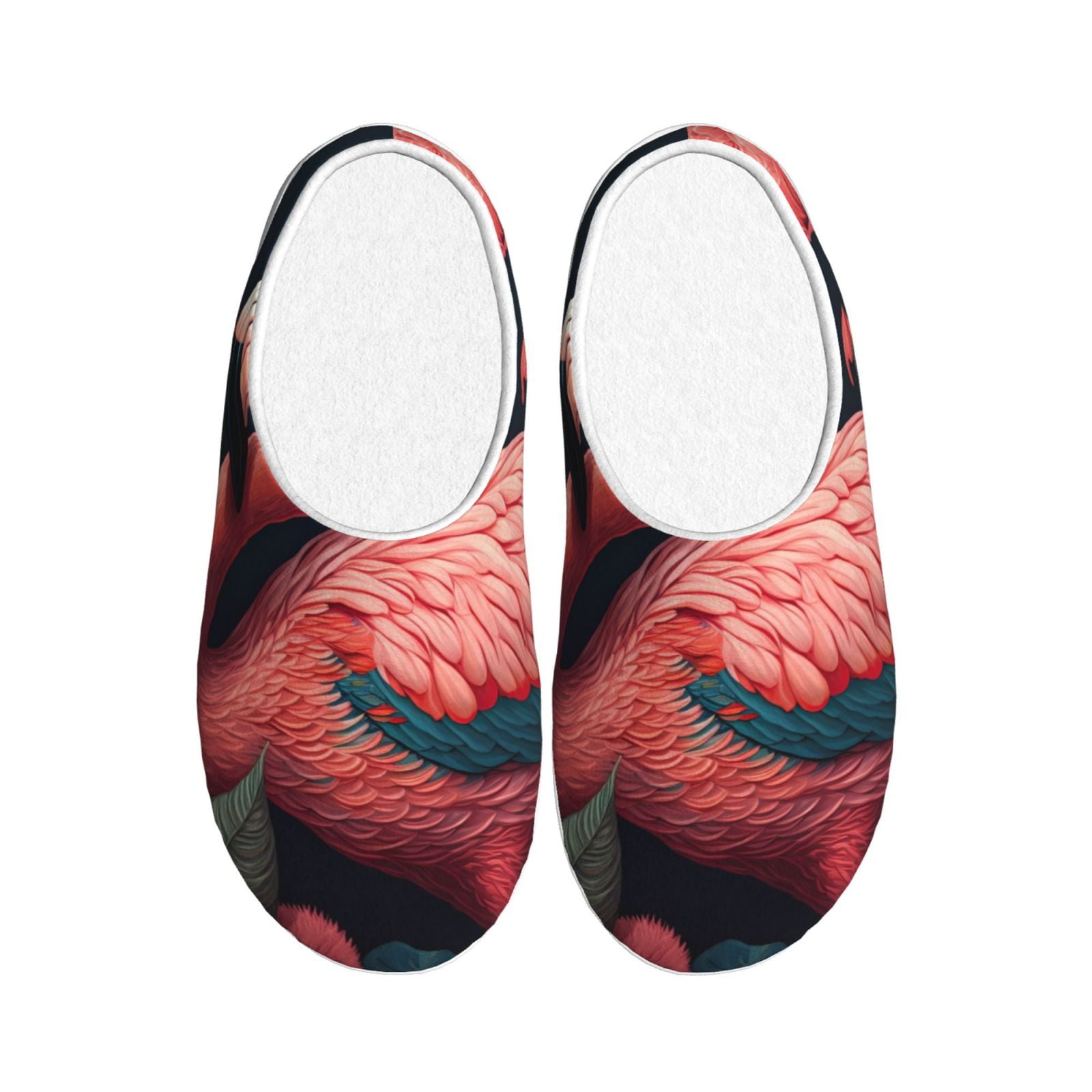 Disketp Colorful Floral Flamingo Women's Men's Slippers Plush Slip-On ...