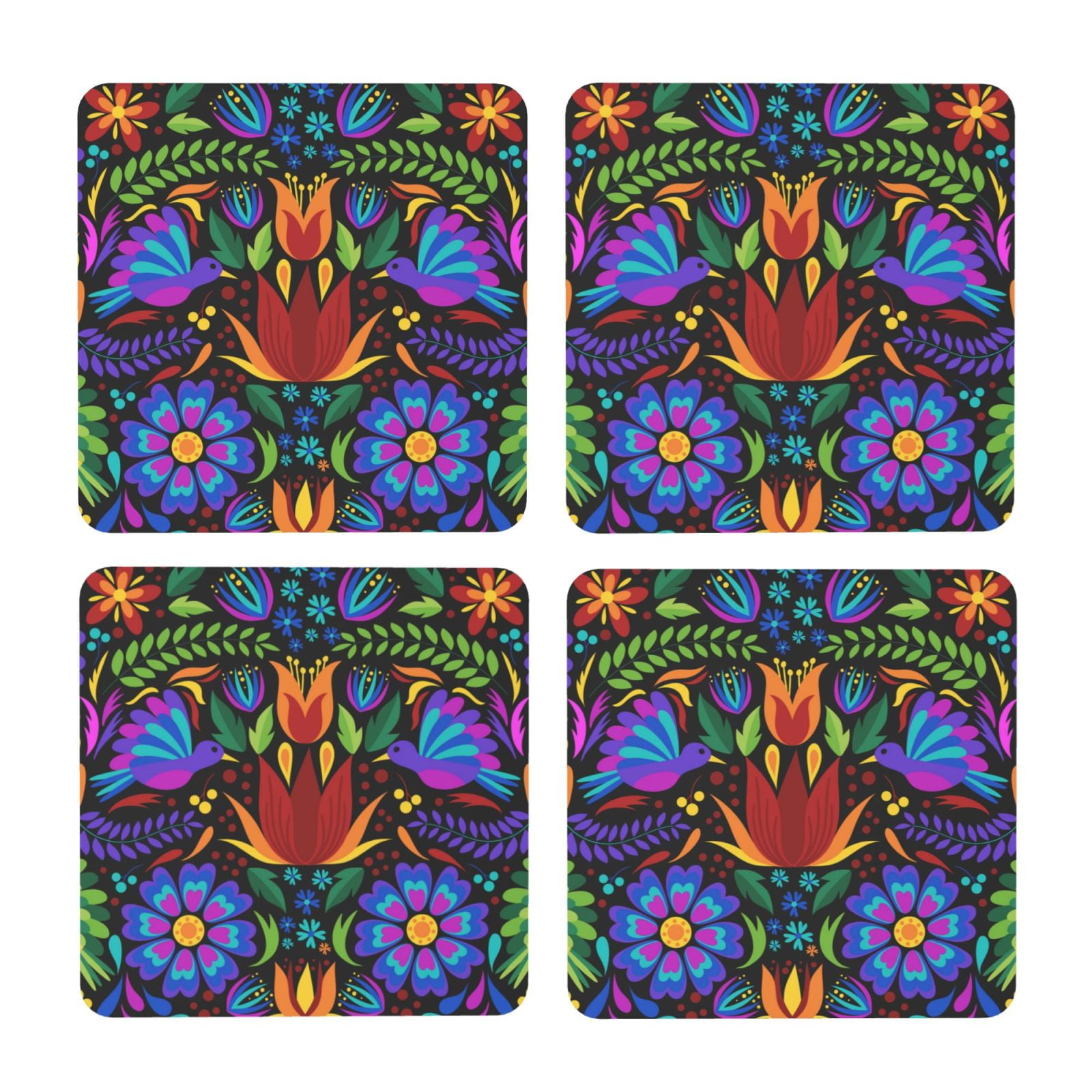 Disketp Colorful Floral MDF Cork Coaster 4 Pcs - Absorbent Beverage ...