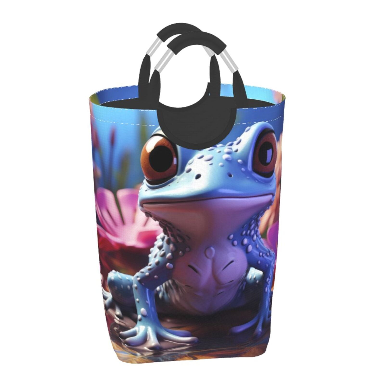 Disketp Colorful Frog Among Flowers Square Laundry Bag Large Collapsible Dirty Clothes Bags With ...