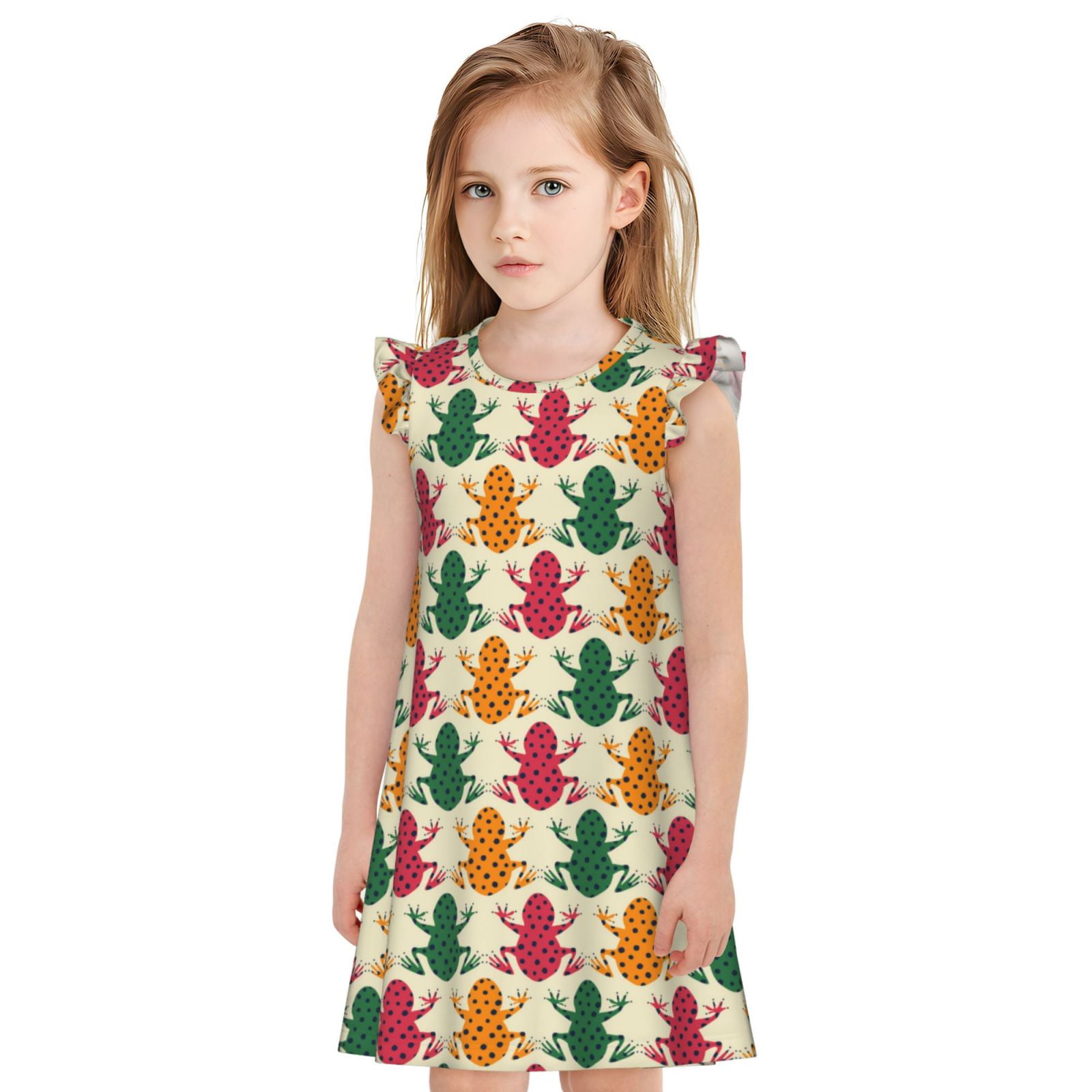 Disketp Colorful Frogs Girls Nightgowns 3-10 Years Flutter Short ...