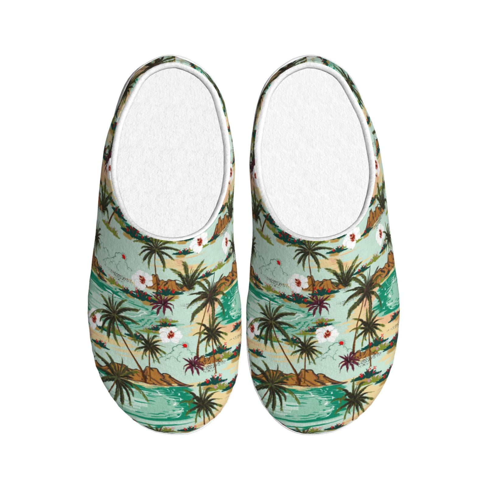 Disketp Colorful Hawaii Palms Women's Men's Slippers Plush Slip-On ...