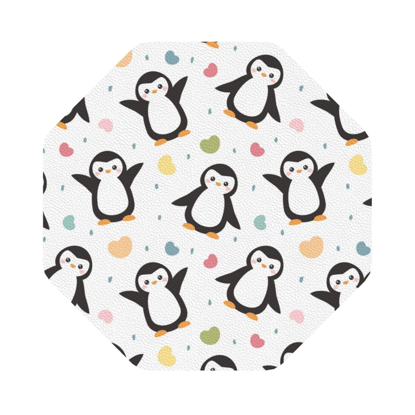 Disketp Colorful Hearts Penguin Funny Coasters,6 Pcs Leather Coasters ...