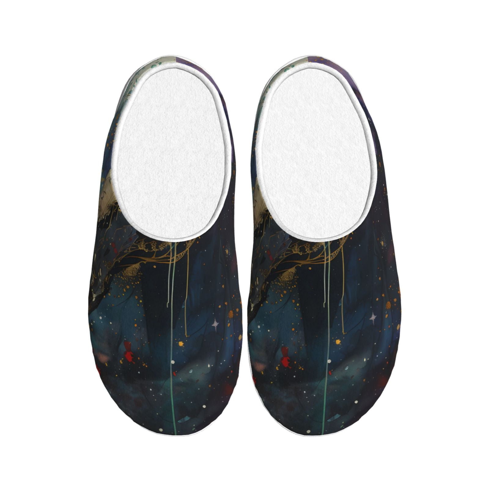 Disketp Colorful Ink Cute Horse Women's Men's Slippers Plush Slip-On ...