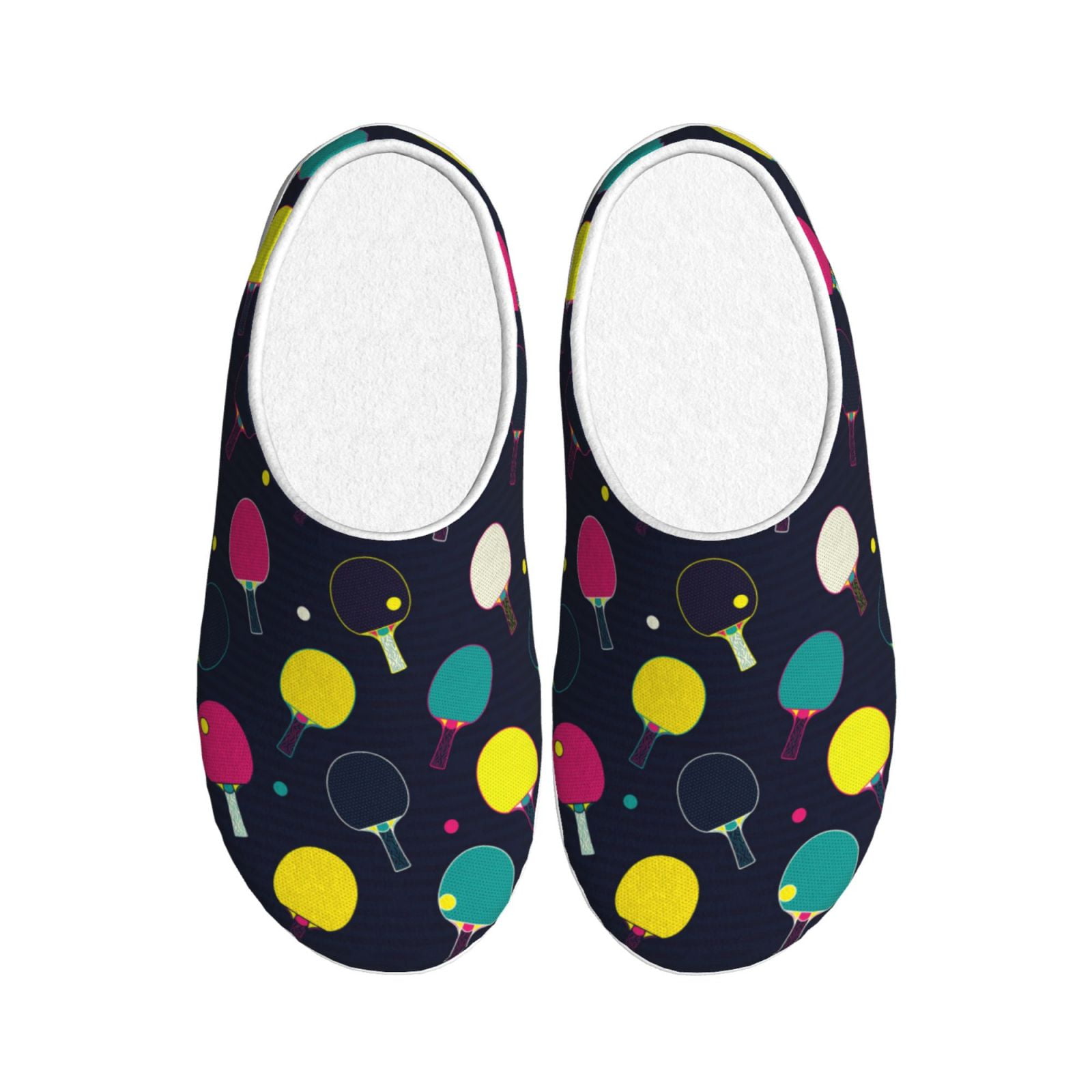 Disketp Colorful Ping Pong Rackets Women's Men's Slippers Plush Slip-On ...