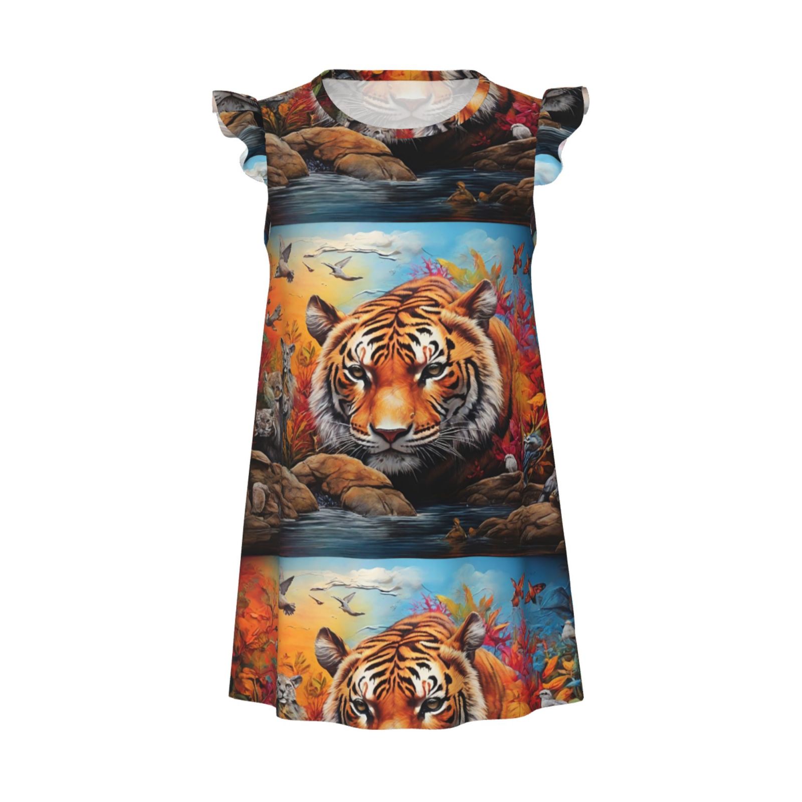 Disketp Colorful Plant Tiger Print Girls Nightgowns 3-10 Years Flutter ...