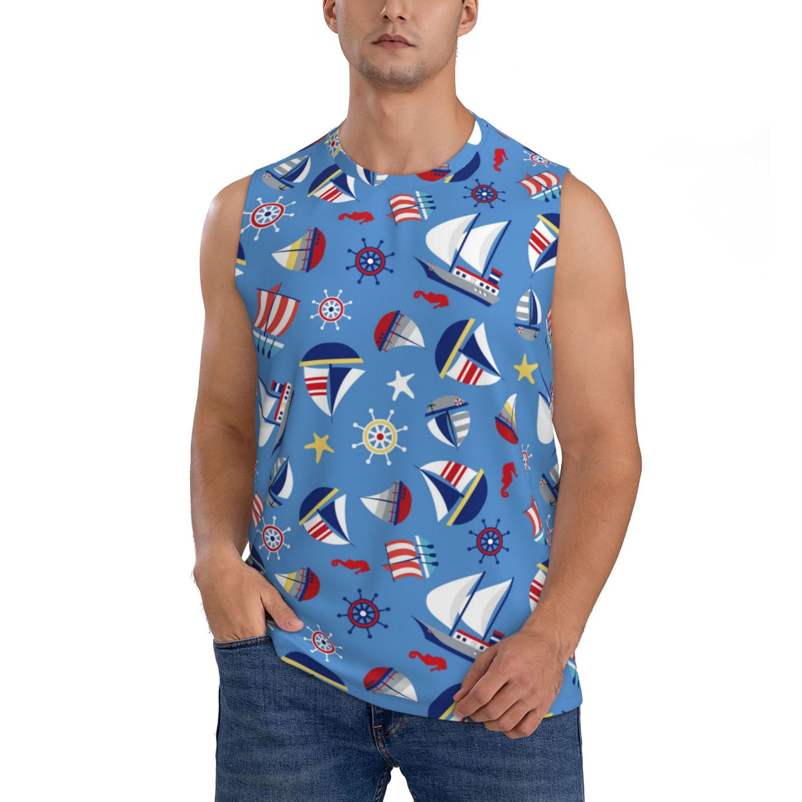 Disketp Colorful Sailing Ship Sleeveless Tshirts for Men, Muscle Shirts ...