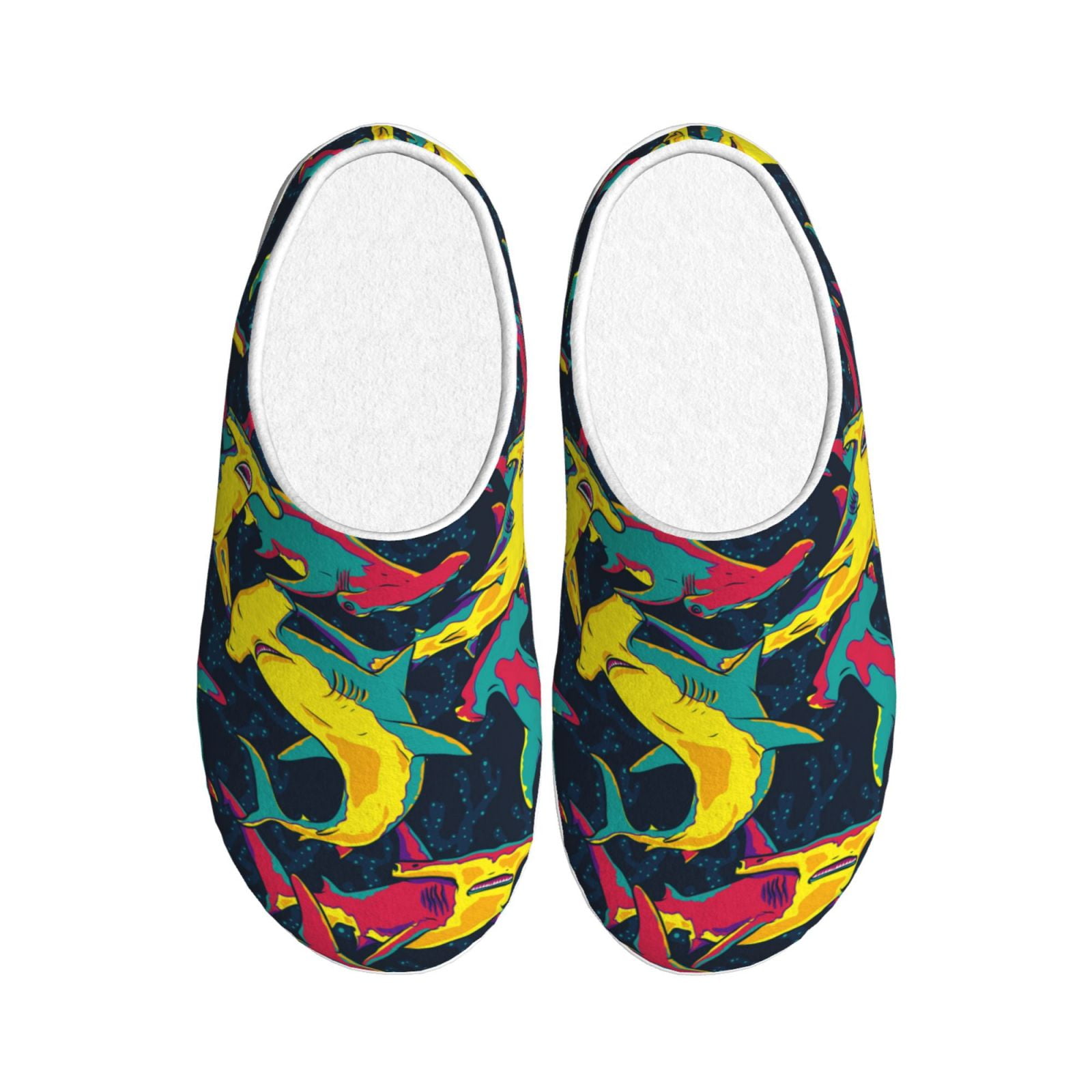 Disketp Colorful Sharks Women's Men's Slippers Plush Slip-On House ...