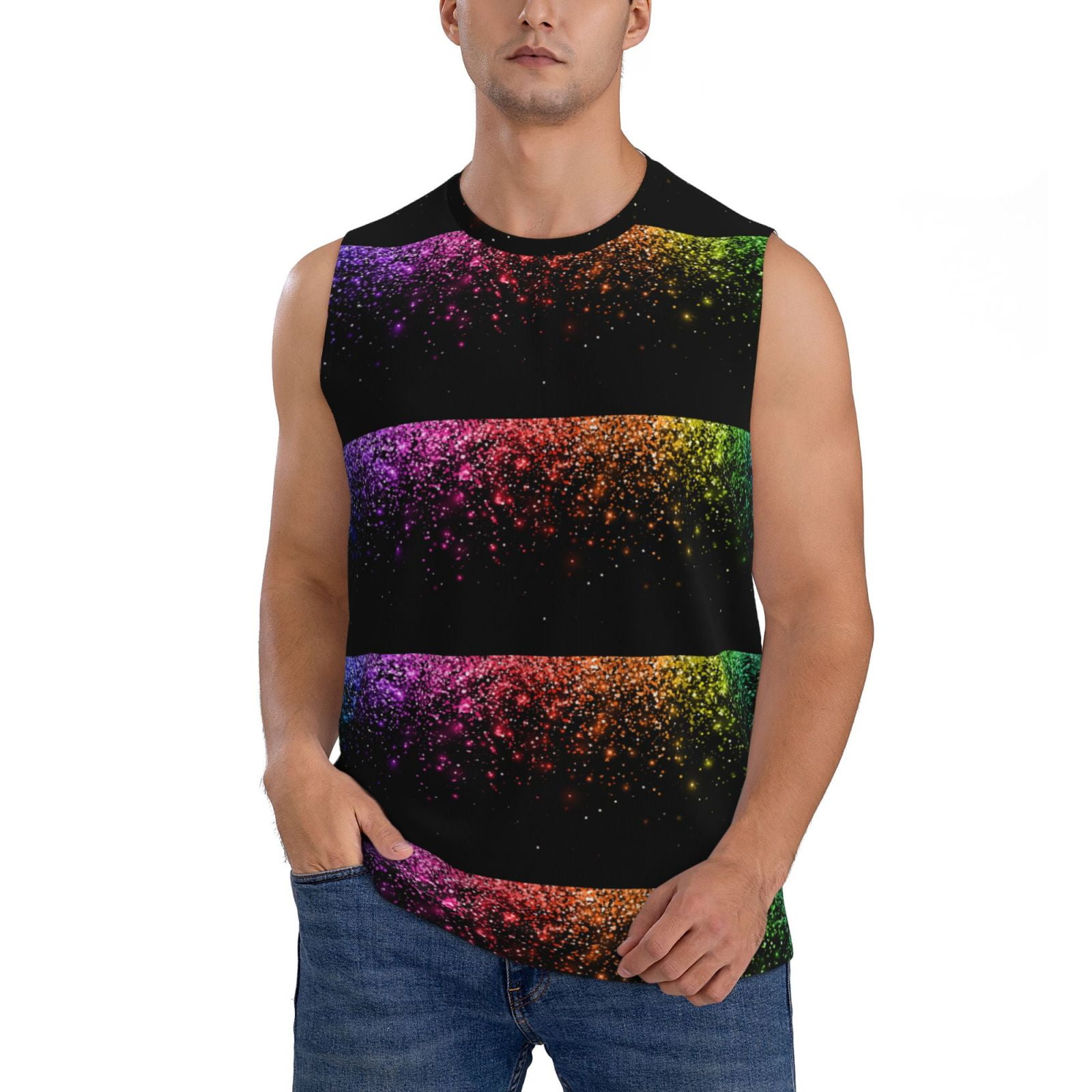 Disketp Colorful Sparkling Sleeveless Tshirts For Men, Muscle Shirts ...