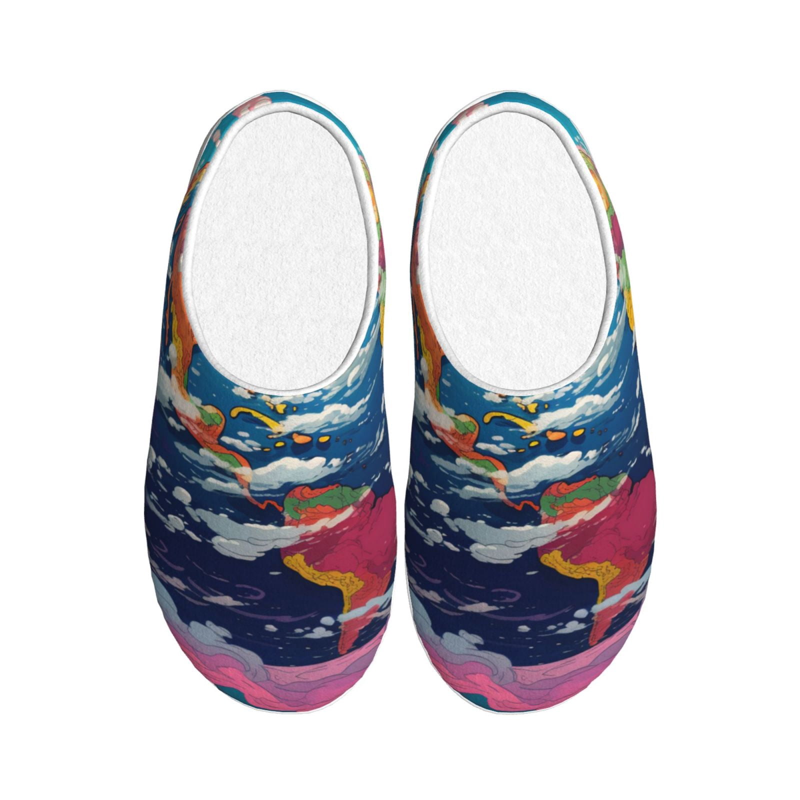 Disketp Colorful Whimsical Earth Women's Men's Slippers Plush Slip-On ...