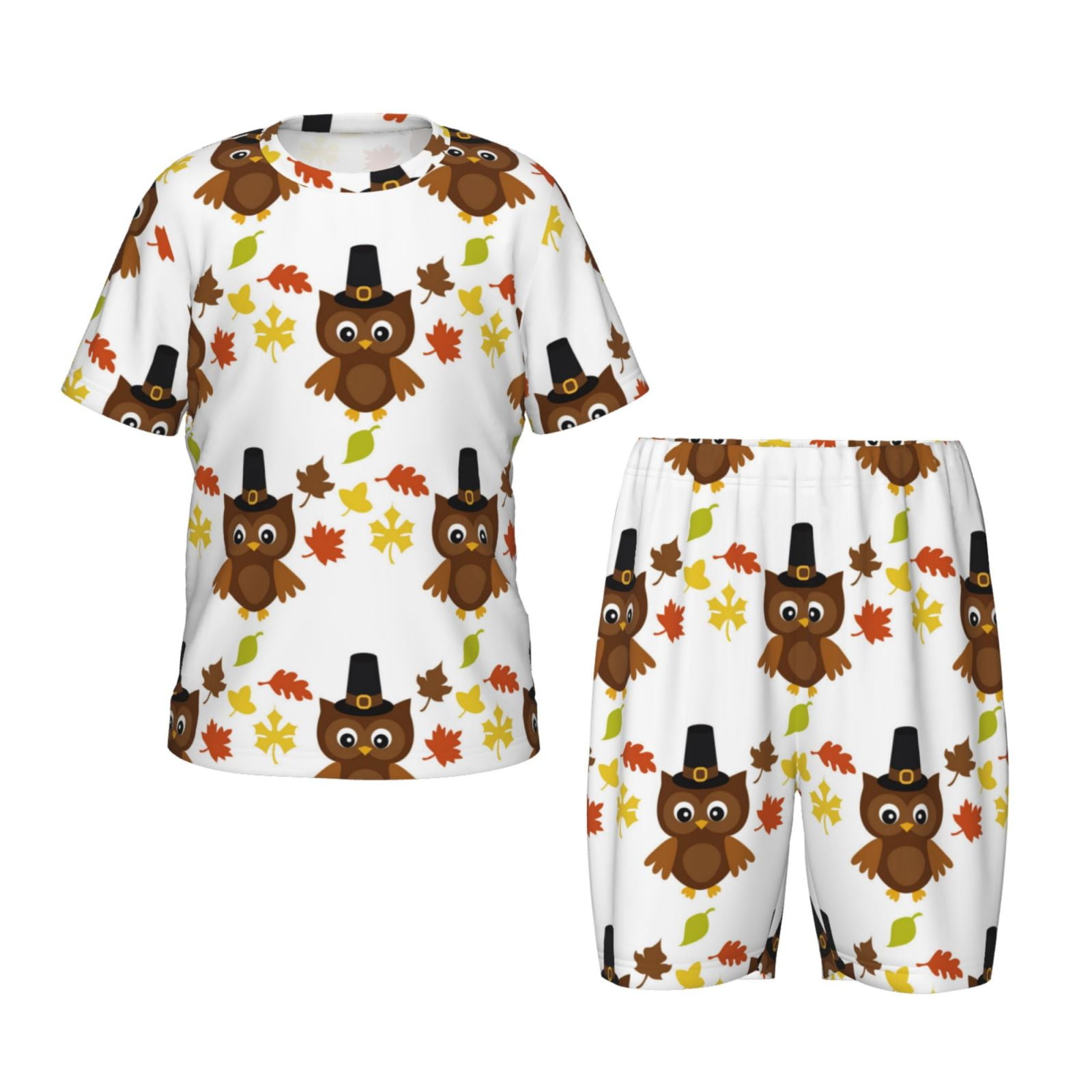 Disketp Colorful maple leaf owl Kids Short Sleeve Pajamas Kids Summer ...