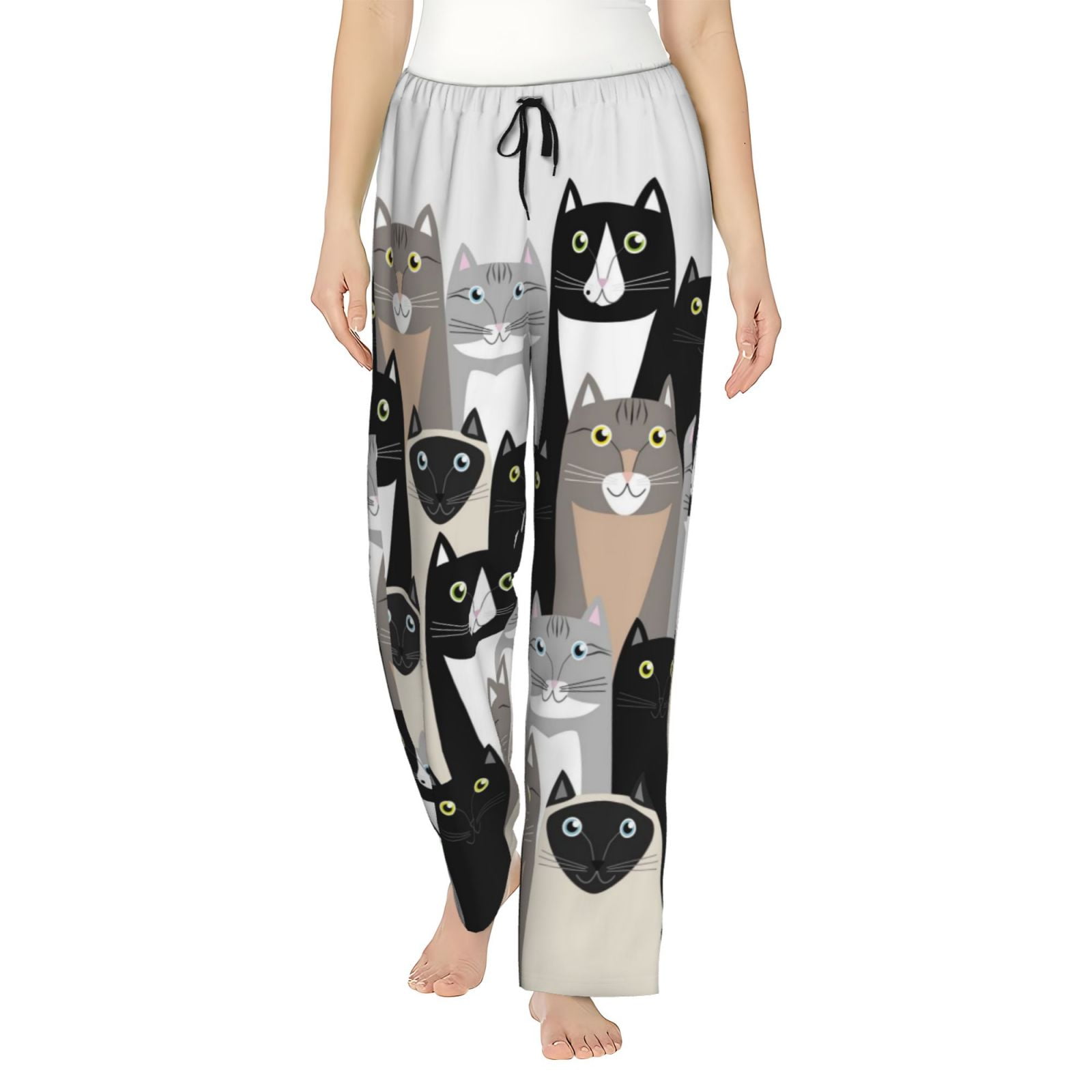 Disketp Colors Cats Print Women'S Comfy Pajama Pants Casual Drawstring ...