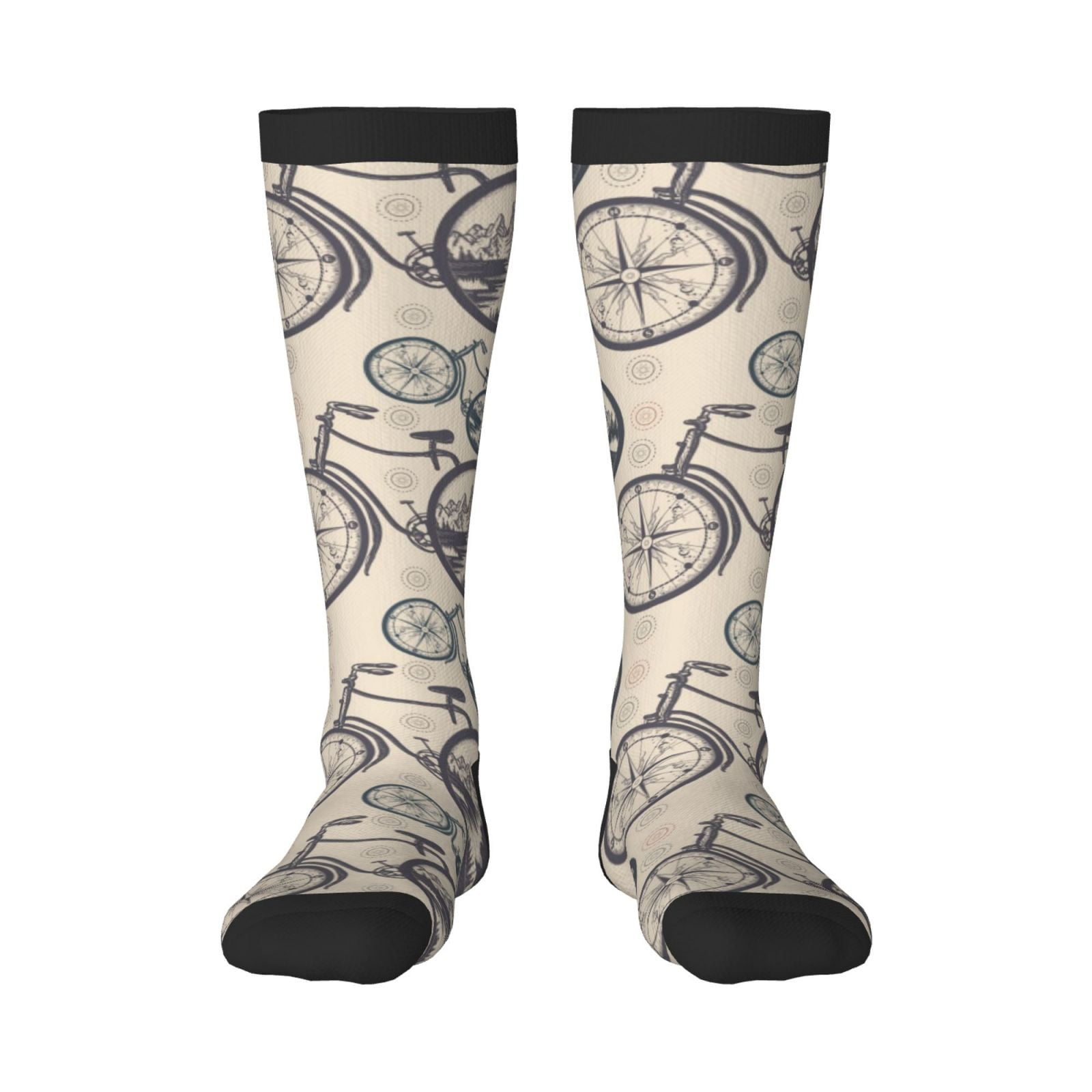 Disketp Compass And Mountains In Bicycle Wheels Print Unisex Contrast Color Stockings ...
