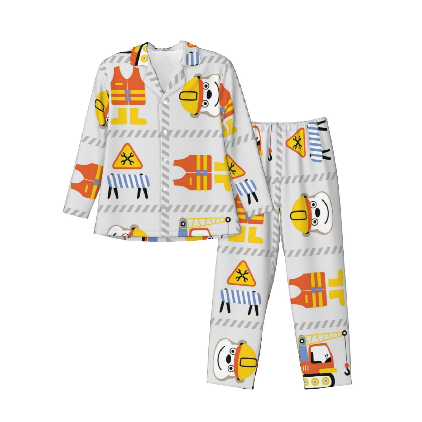 Disketp Construction Equipments Worker for Pajamas Set Long Sleeve Sleepwear Mens Button Down ...