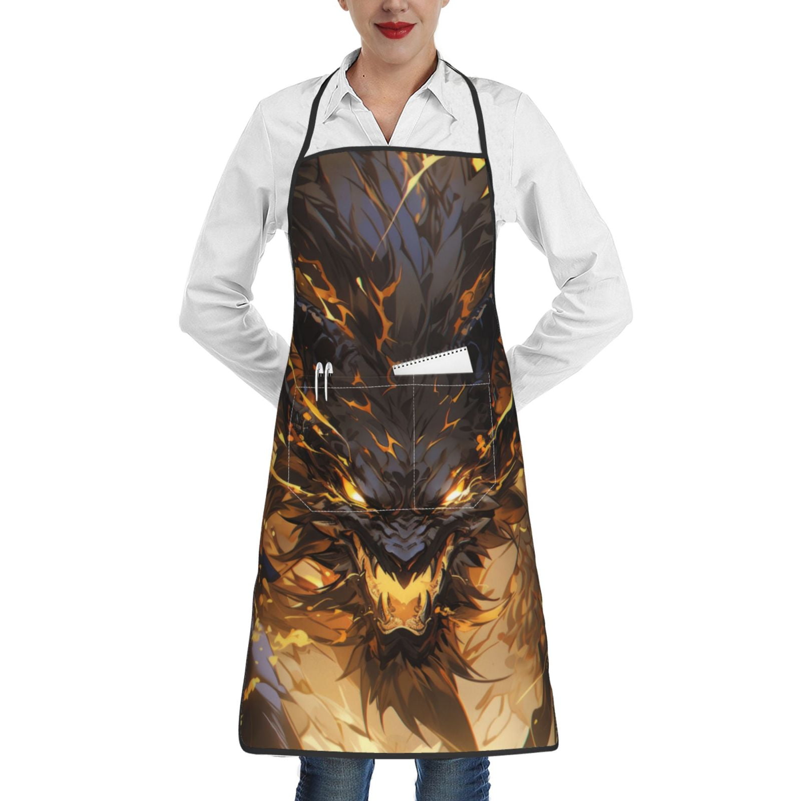 Disketp Cool Black Gold Dragon Kitchen Apron with adjustable Aprons for ...