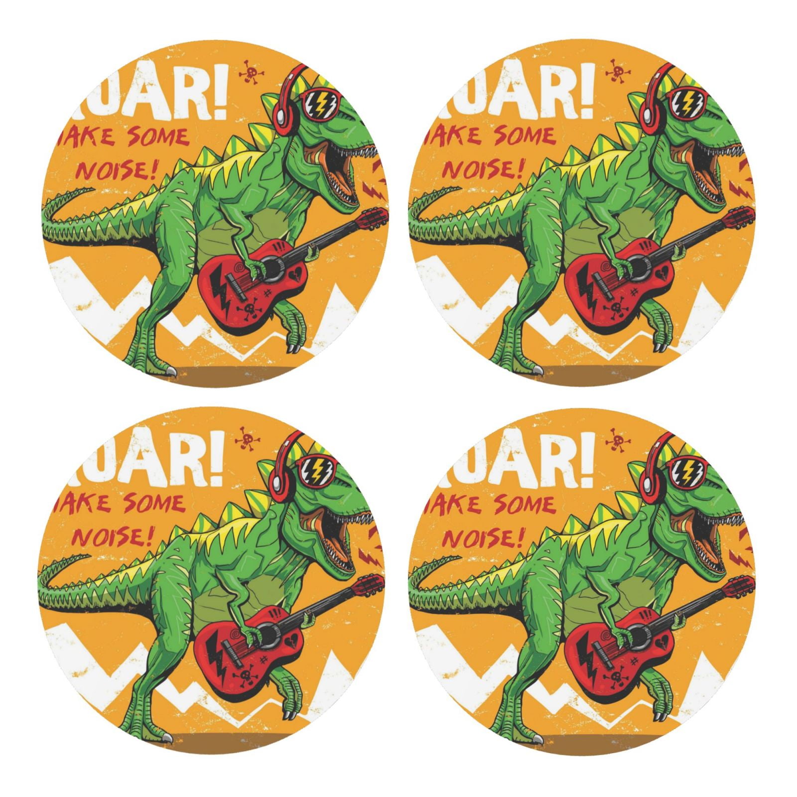Disketp Cool Dinosaur Playing Guitar MDF Cork Coaster 4 Pcs - Absorbent ...