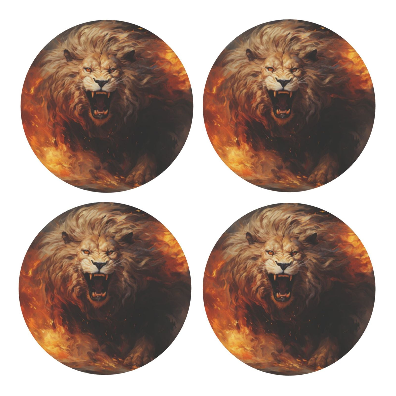 Disketp Cool Fire Lion MDF Cork Coaster 4 Pcs - Absorbent Beverage ...