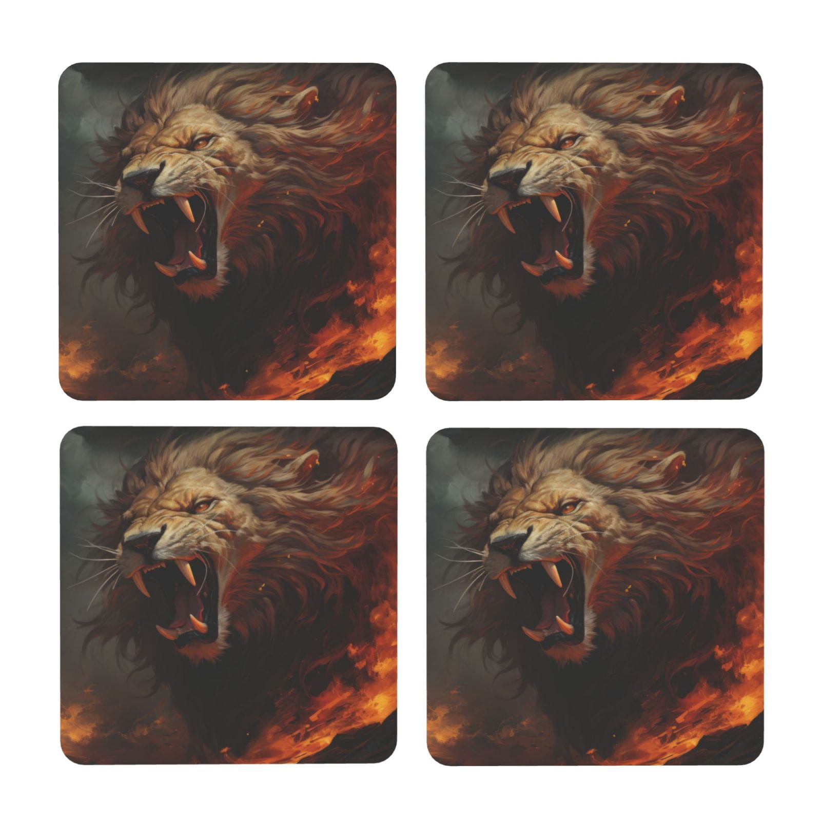 Disketp Cool Flame Lion A MDF Cork Coaster 4 Pcs - Absorbent Beverage ...
