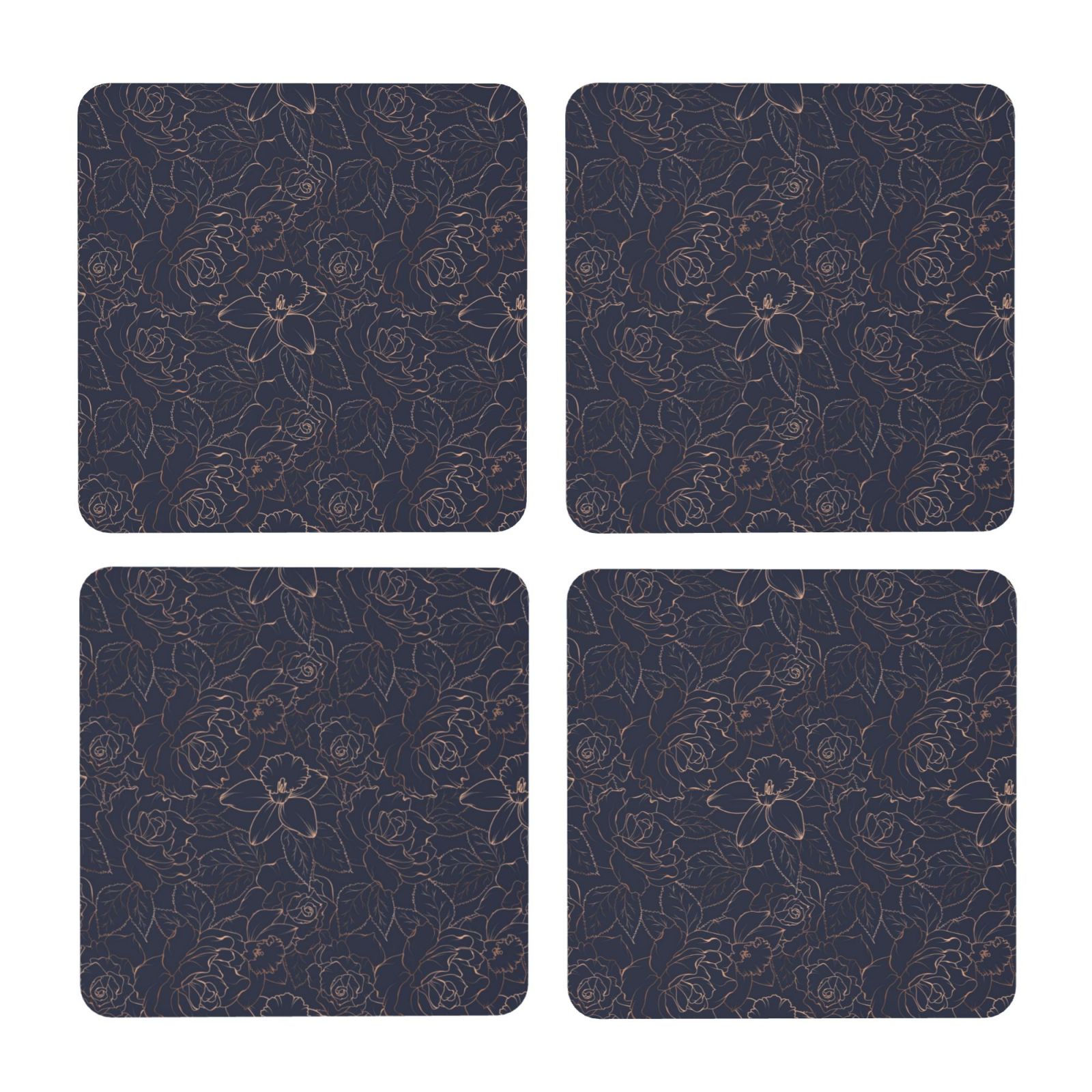 Disketp Copper-Gold Gloss Outline Navy Dark Blue MDF Cork Coaster 4 Pcs ...