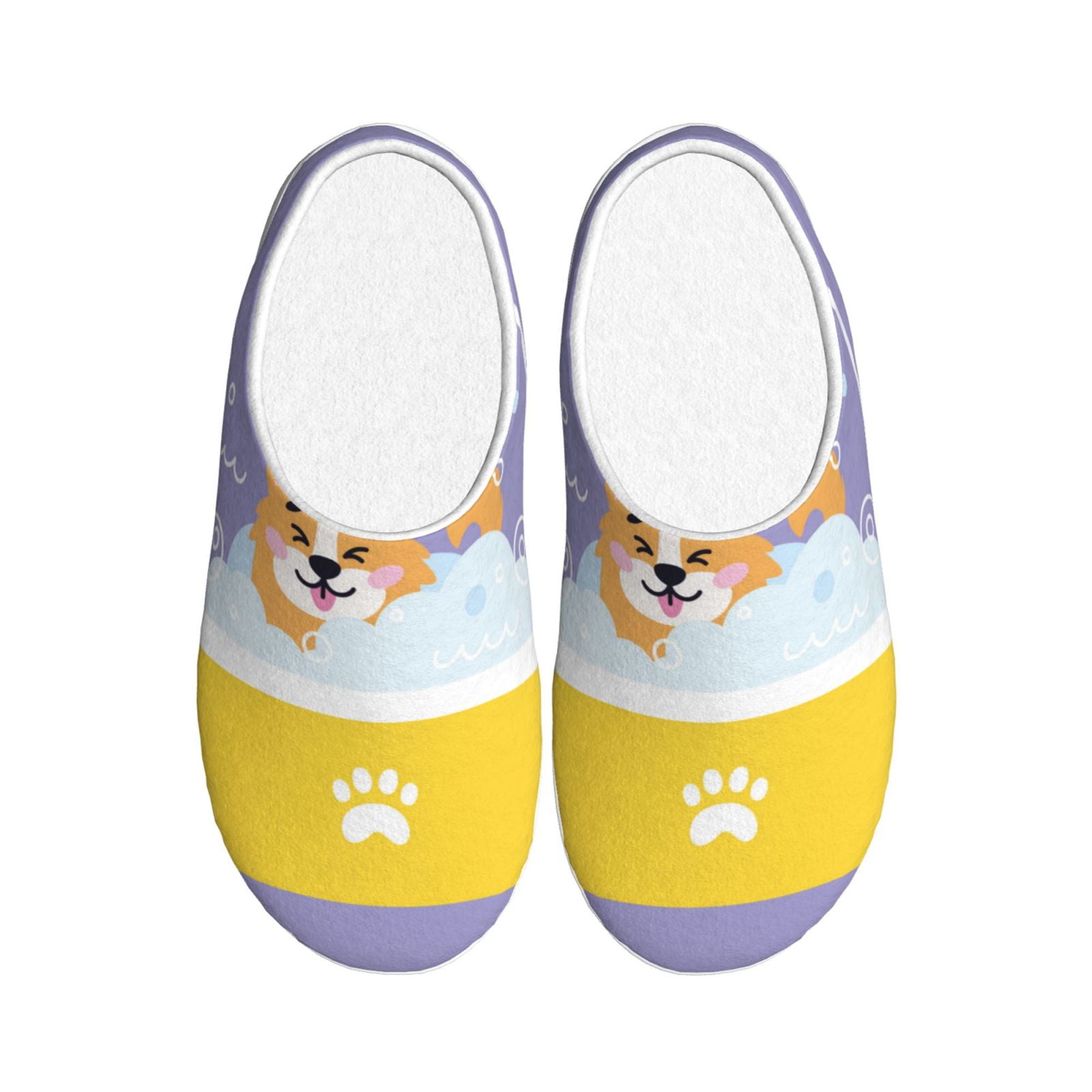 Disketp Corgi Washing in Bathtub Women's Men's Slippers Plush Slip-On ...