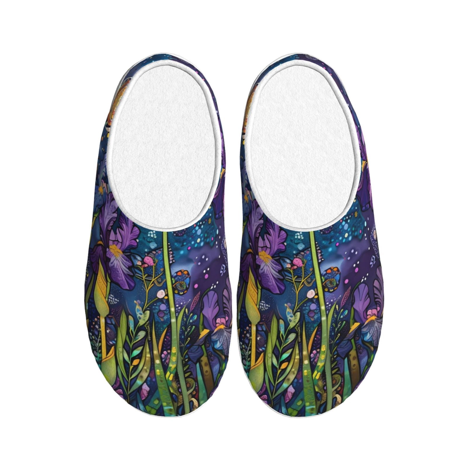 Disketp Cosmic Purple Irises Women's Men's Slippers Plush Slip-On House ...