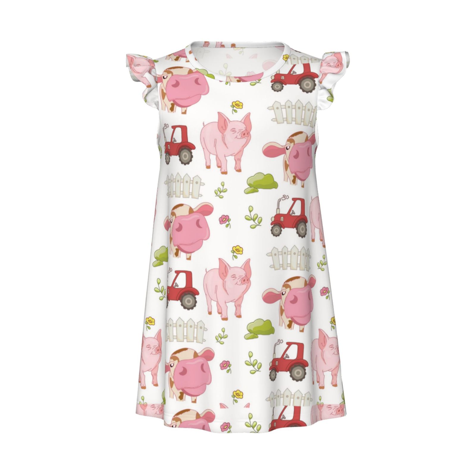 Disketp Cow And Pig Print Girls Nightgowns 3-10 Years Flutter Short ...