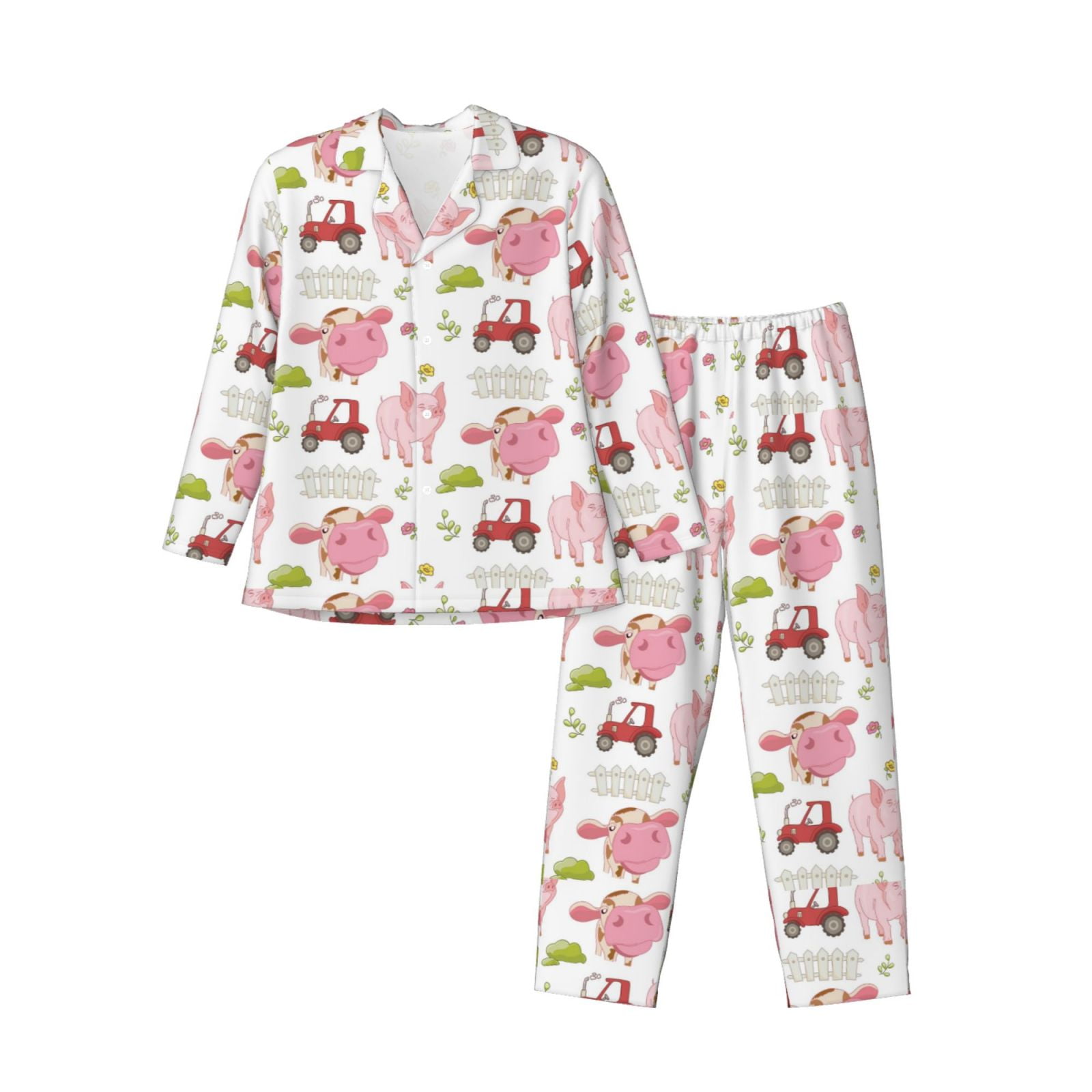 Disketp Cow And Pig for Pajamas Set Long Sleeve Sleepwear Mens Button ...